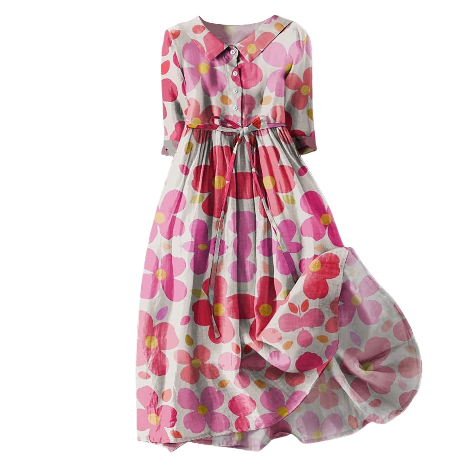 Tosmy Summer Dress Female Dresses Lace Up Waist Defined Shirt Midi ...