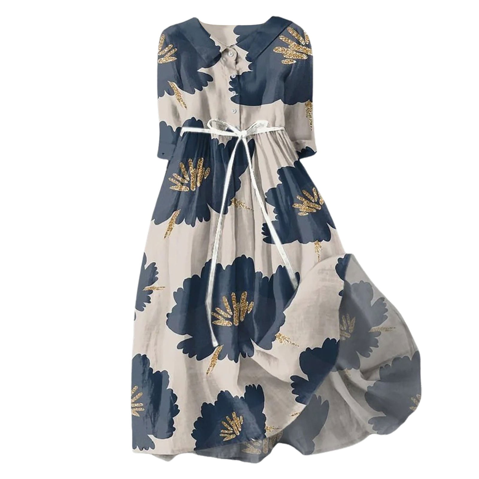 Tosmy Summer Dress Female Dresses Lace Up Waist Defined Shirt Midi ...