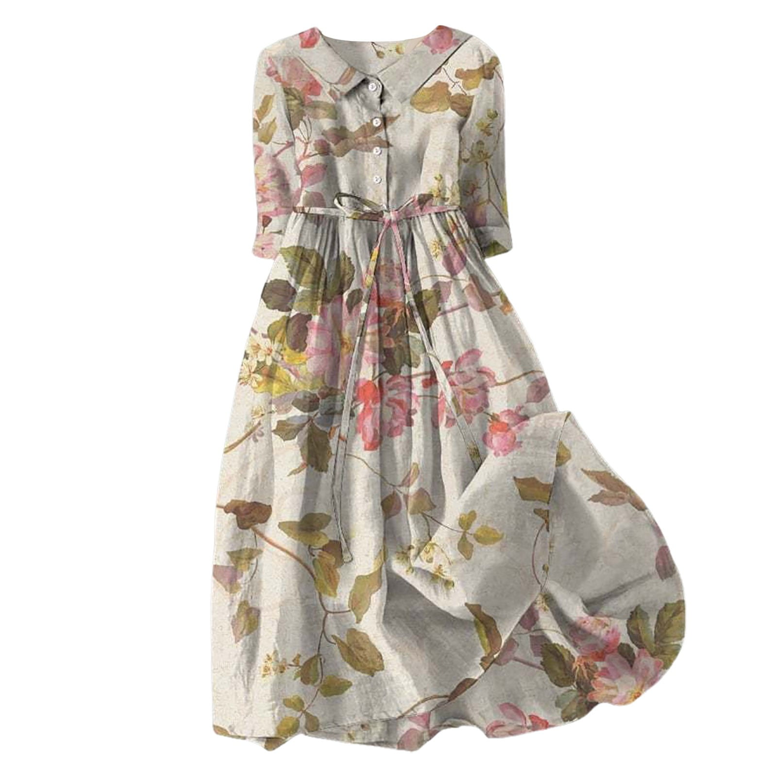 Tosmy Summer Dress Female Dresses Lace Up Waist Defined Shirt Midi ...