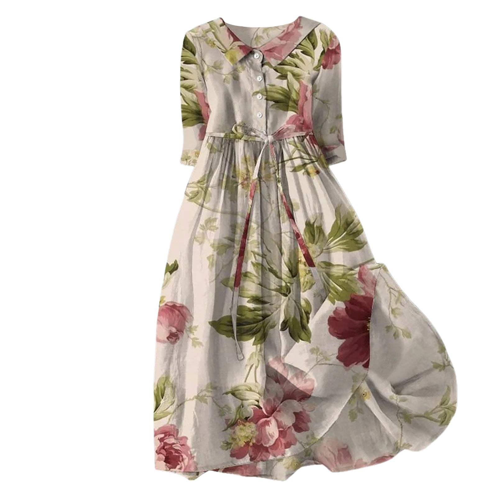 Tosmy Summer Dress Female Dresses Lace Up Waist Defined Shirt Midi ...