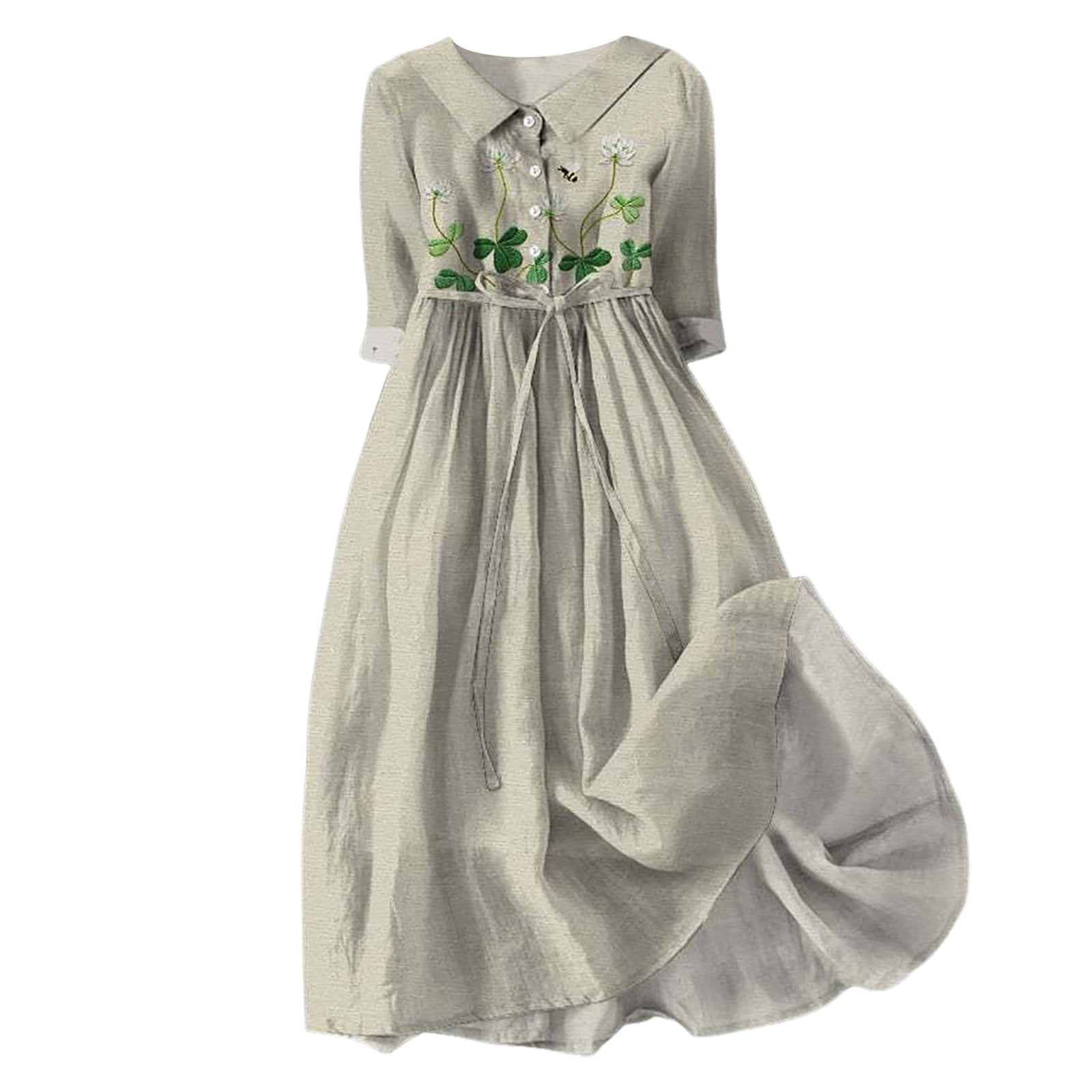 Tosmy Summer Dress Female Dresses Lace Up Waist Defined Shirt Midi ...