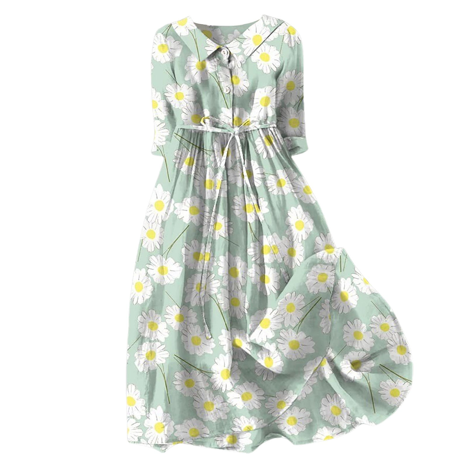 Tosmy Summer Dress Female Dresses Lace Up Waist Defined Shirt Midi ...