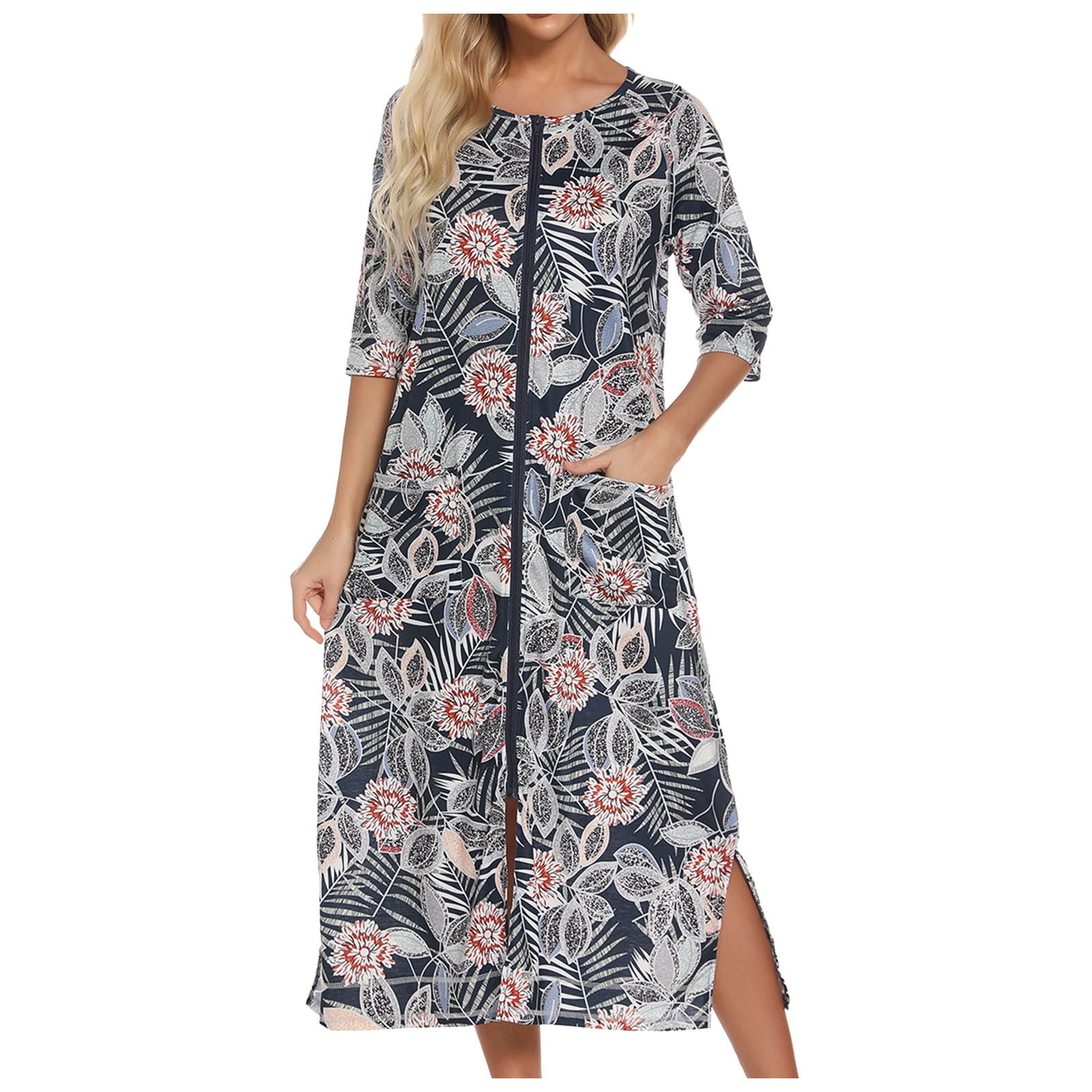 Tosmy Summer Dress Rubehoow Coat Women's Zipper Front Robes Half Sleeve ...