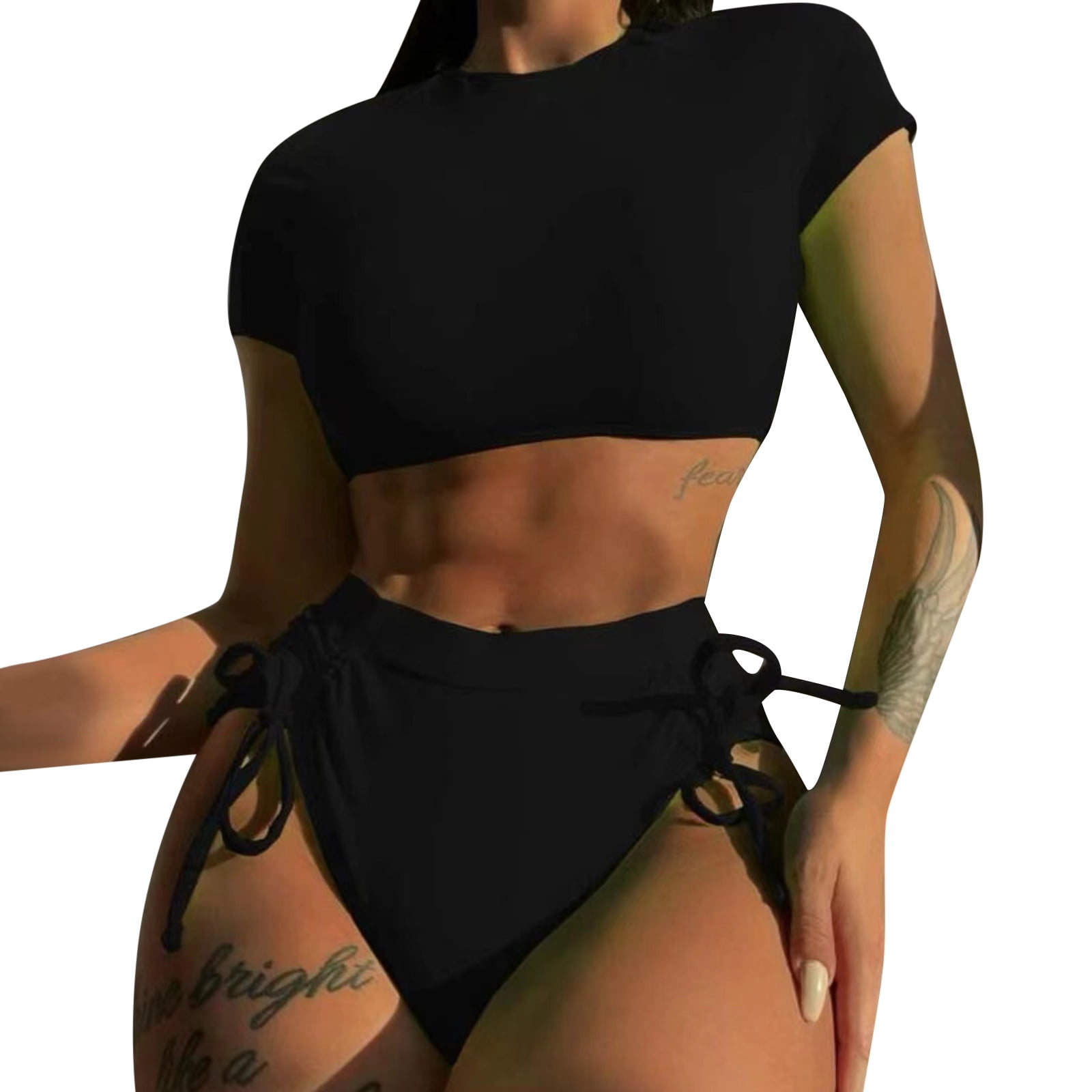 Tosmy Women Bikini Set Womens Summer Solid Swimsuit Set Strap High