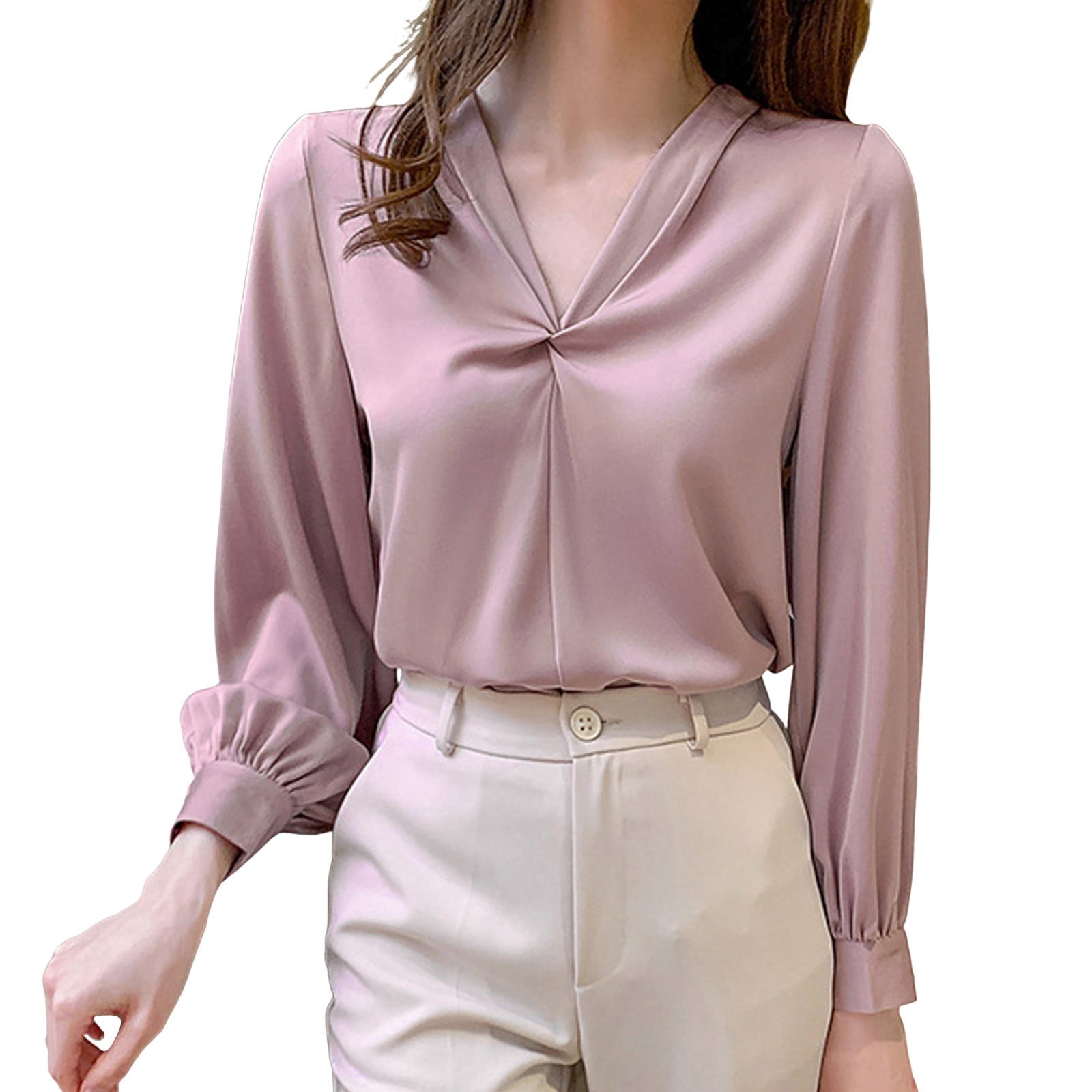 Tosmy Womens Blouses Ladies Blouse Satin Silk Shirt Button Down Shirt ...