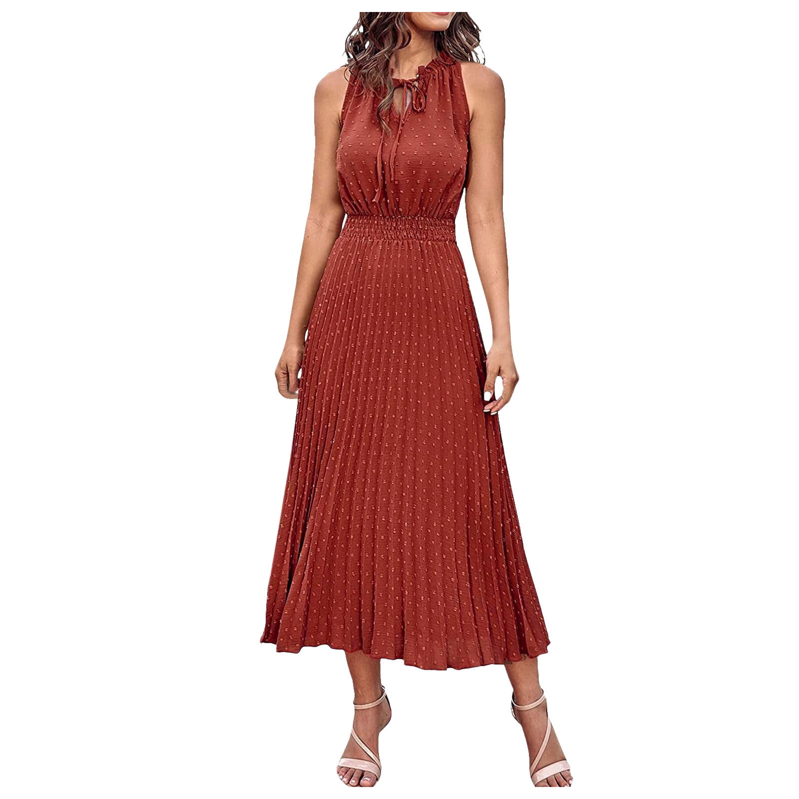 Tosmy Womens Dresses Female Summer Casual V Neck Dot Ruffle Sleeveless ...