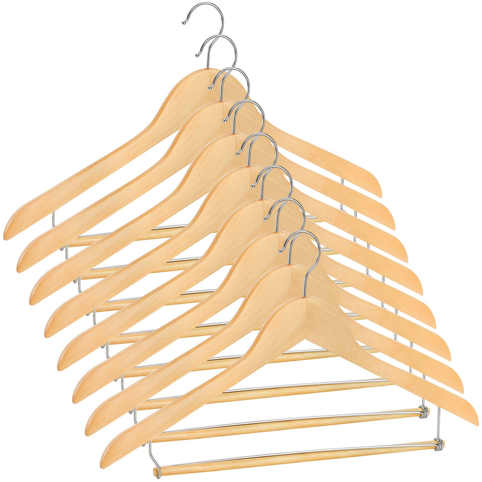 Tosnail 8 Pack Wooden Suit Coat Hangers with Locking Bar, Wood Hanger ...