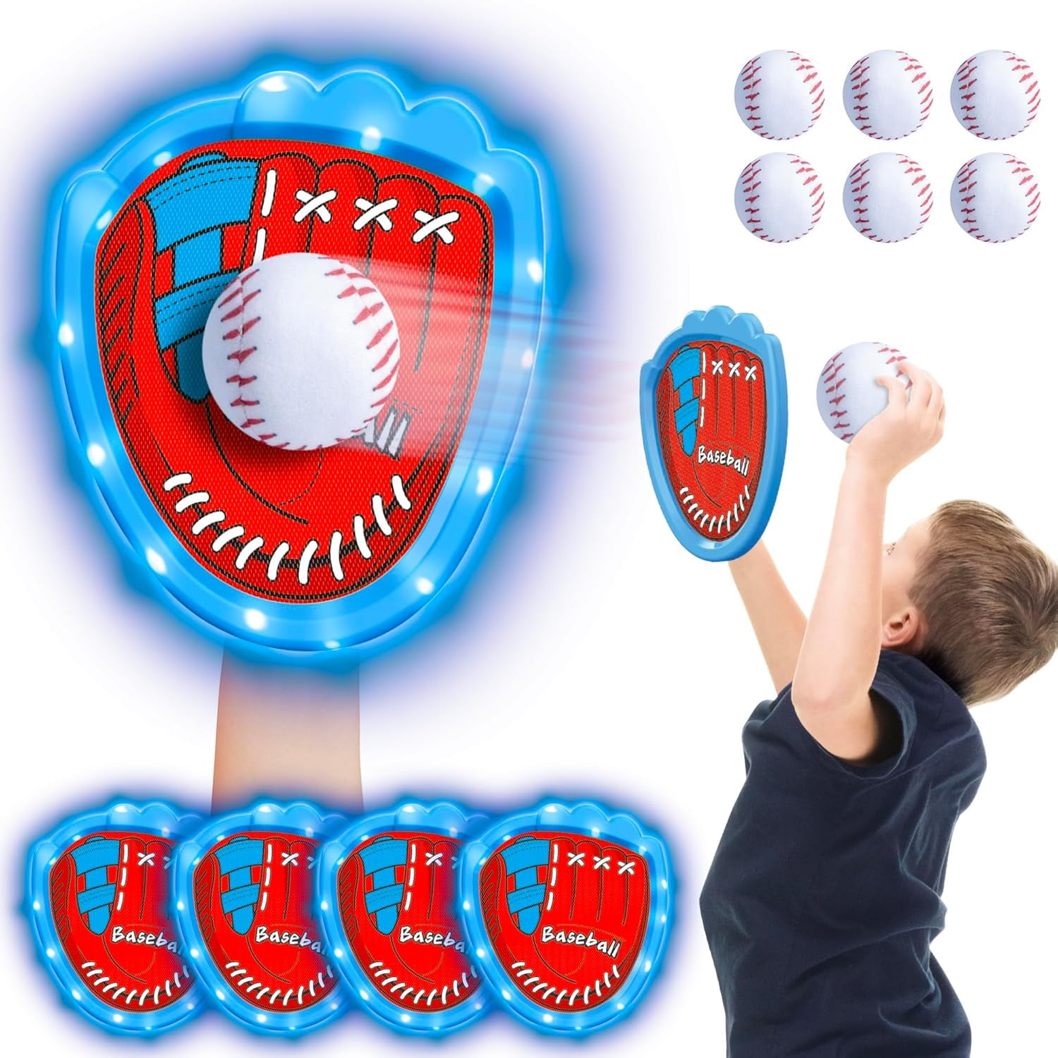 Toss and Catch Ball Game Set,Light-Up Kids Baseball Glove Sticky Mitt ...