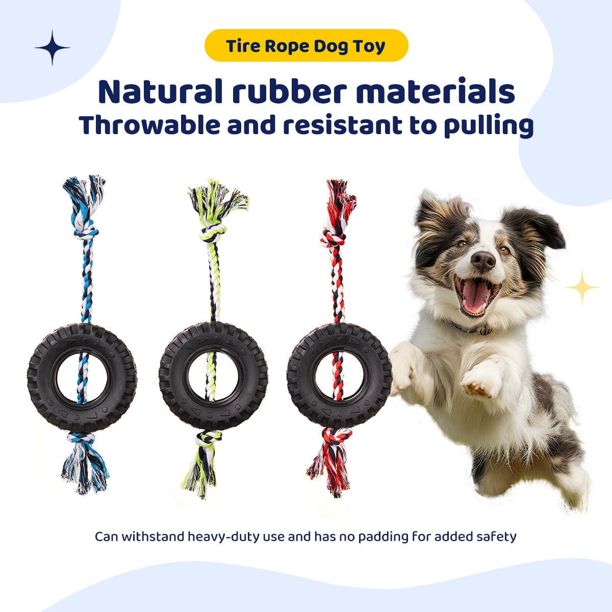 Toss & Tug Tire Dual Rope Dog Toy, Medium – Durable Rubber & Rope Chew ...