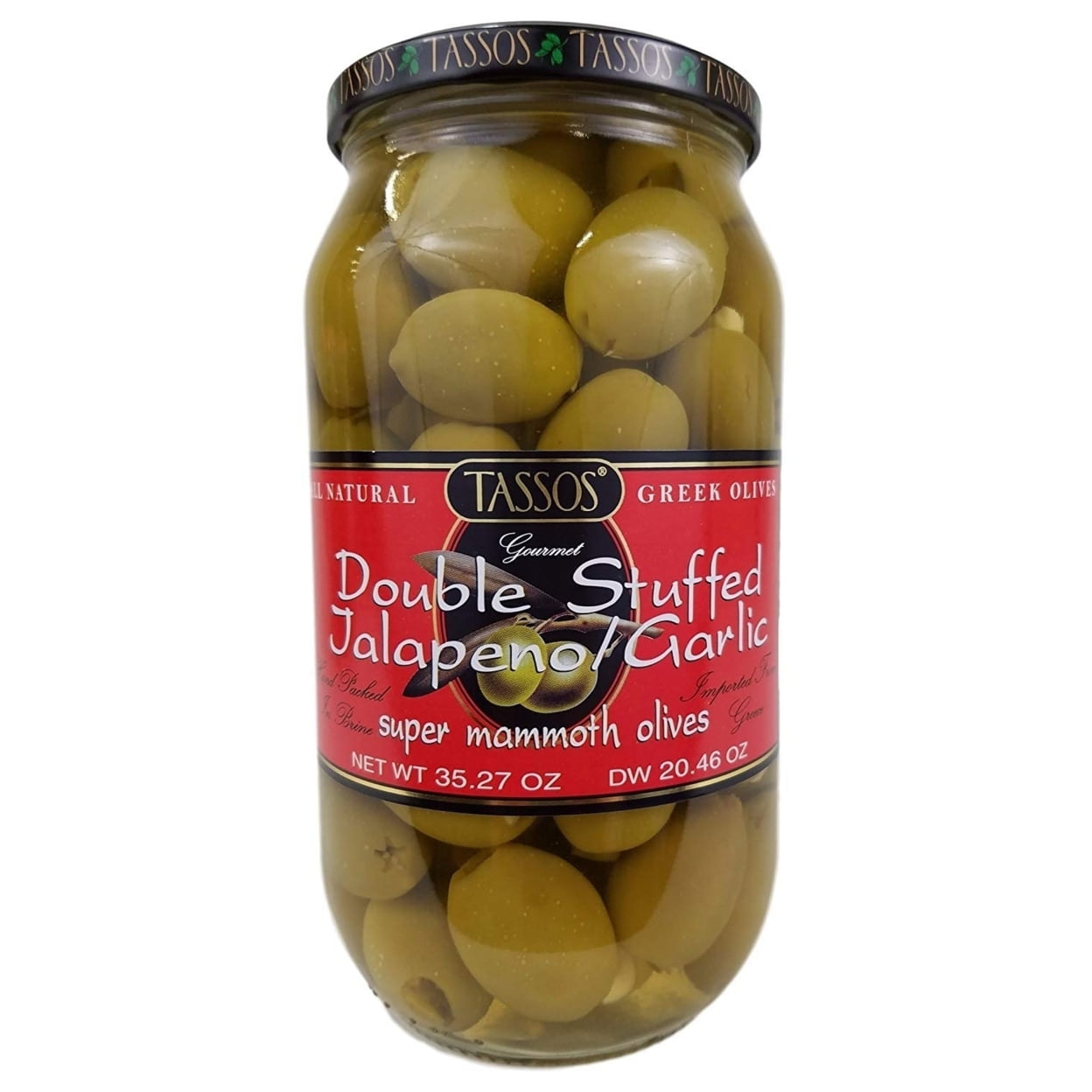 Tassos Double Stuffed Jalapeno Garlic Super Mammoth Greek Olives, 35.27 Oz - Walmart.com