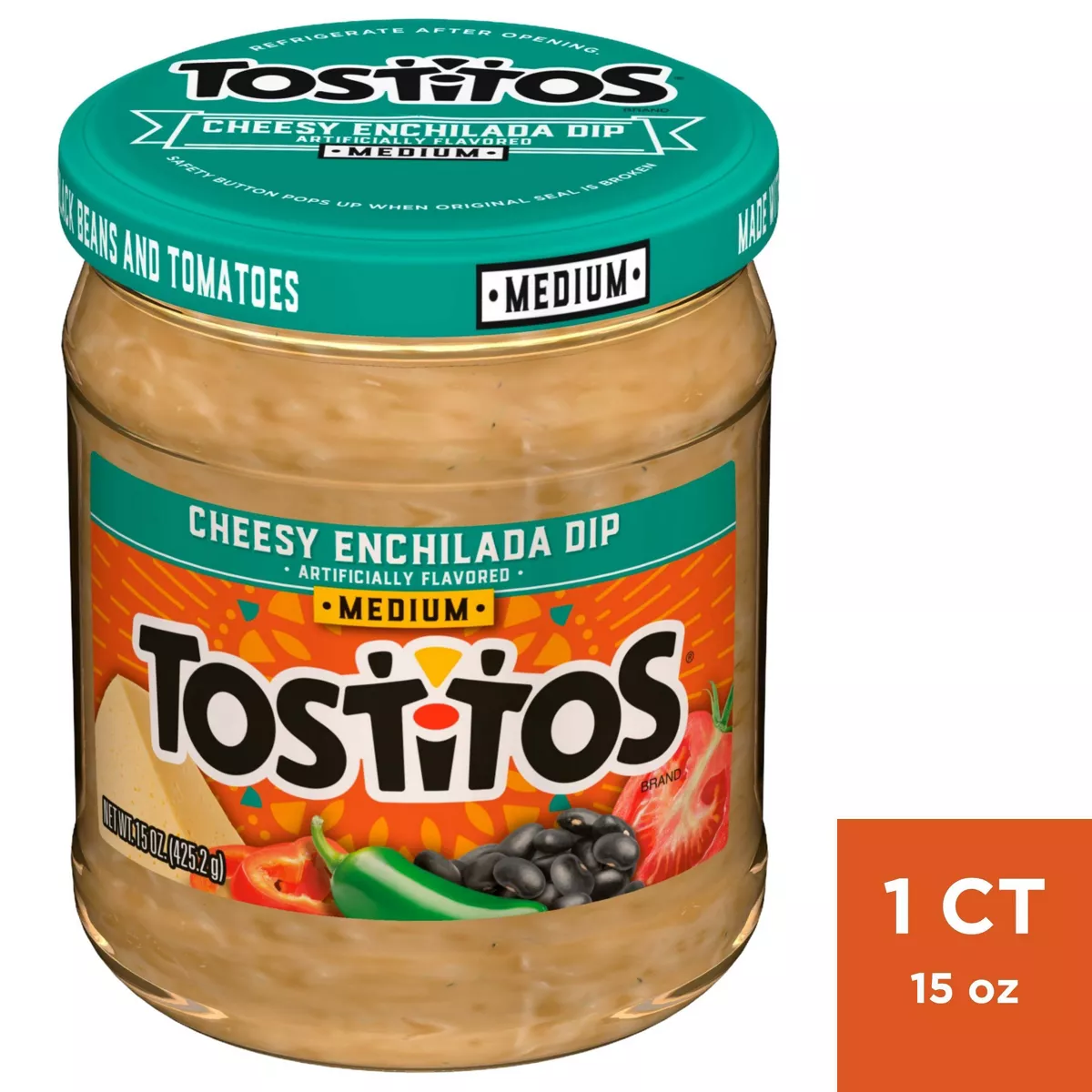 Tostitos Cheesy Enchilada Dip, Medium Spice, 15oz Jar, Made with Real ...