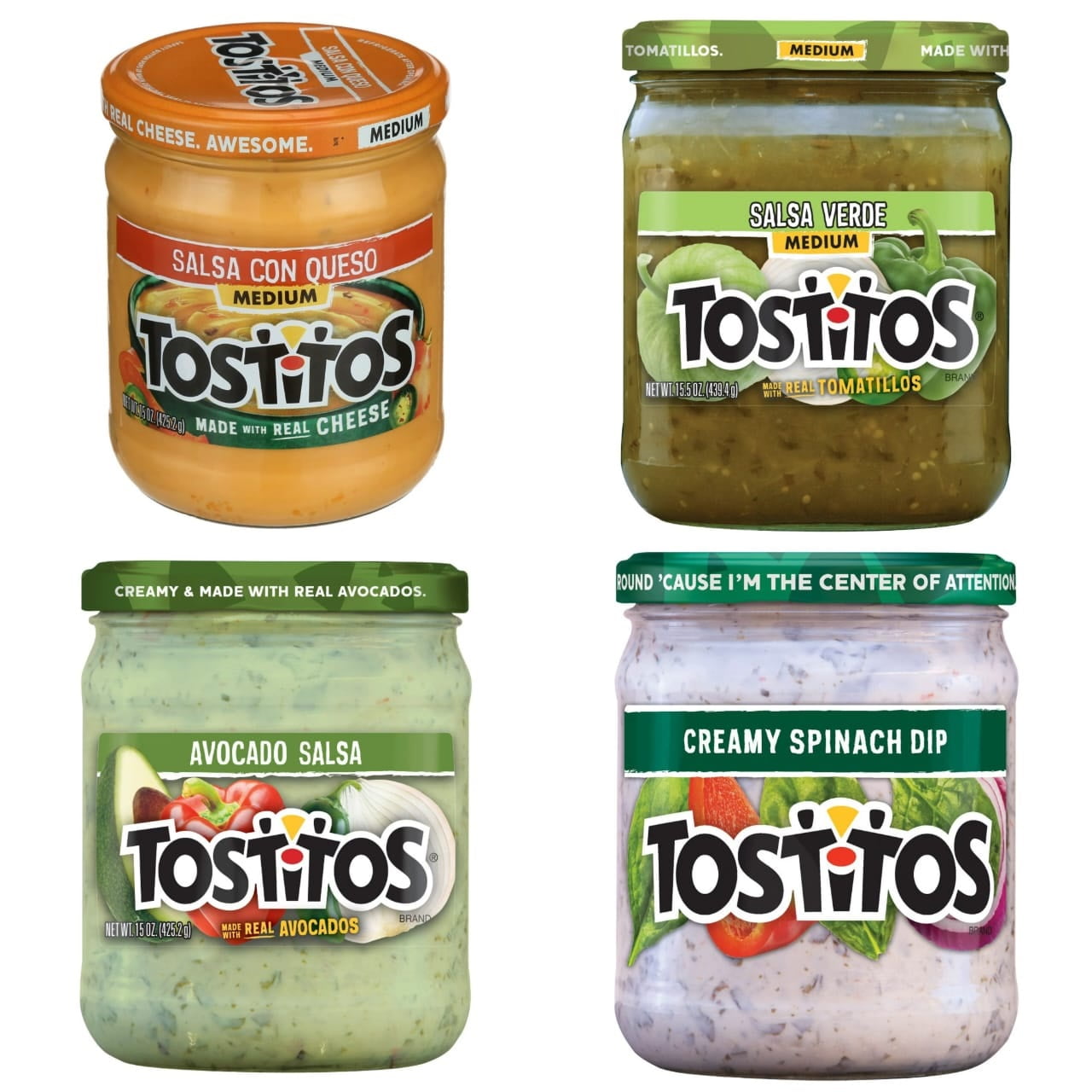Tostitos Dip Variety Pack - Creamy Spinach, Salsa Con Queso, Avocado, Salsa Verde (15.5 oz. 4 pk ...