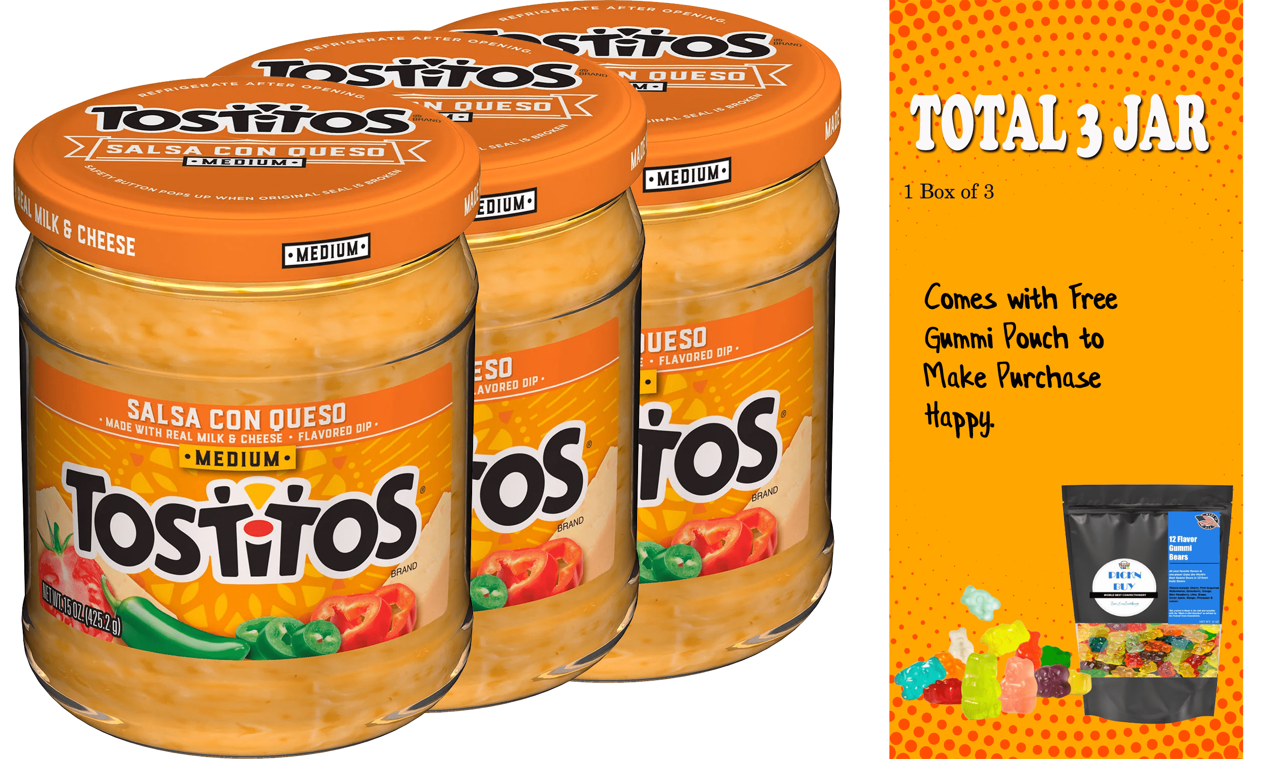 Tostitos Salsa Con Queso, Medium - By Frito Lay, 15.5 oz., 3 ct., Free PICKN BUY Gummies ...