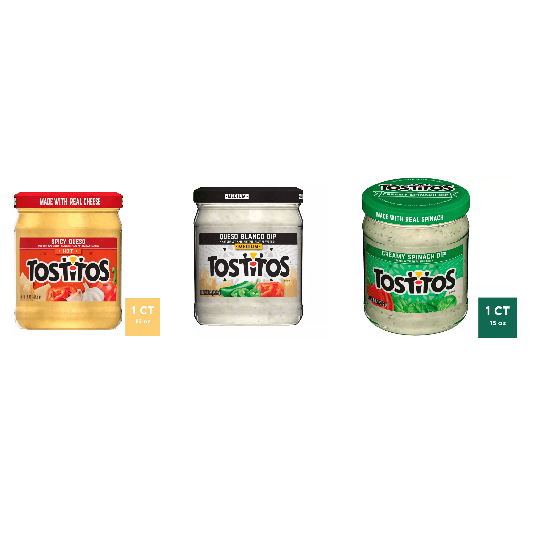 Tostitos Spicy Queso Dip -15oz - Tostitos Queso Blanco Dip - 15oz - Tostitos Creamy Spinach Dip ...