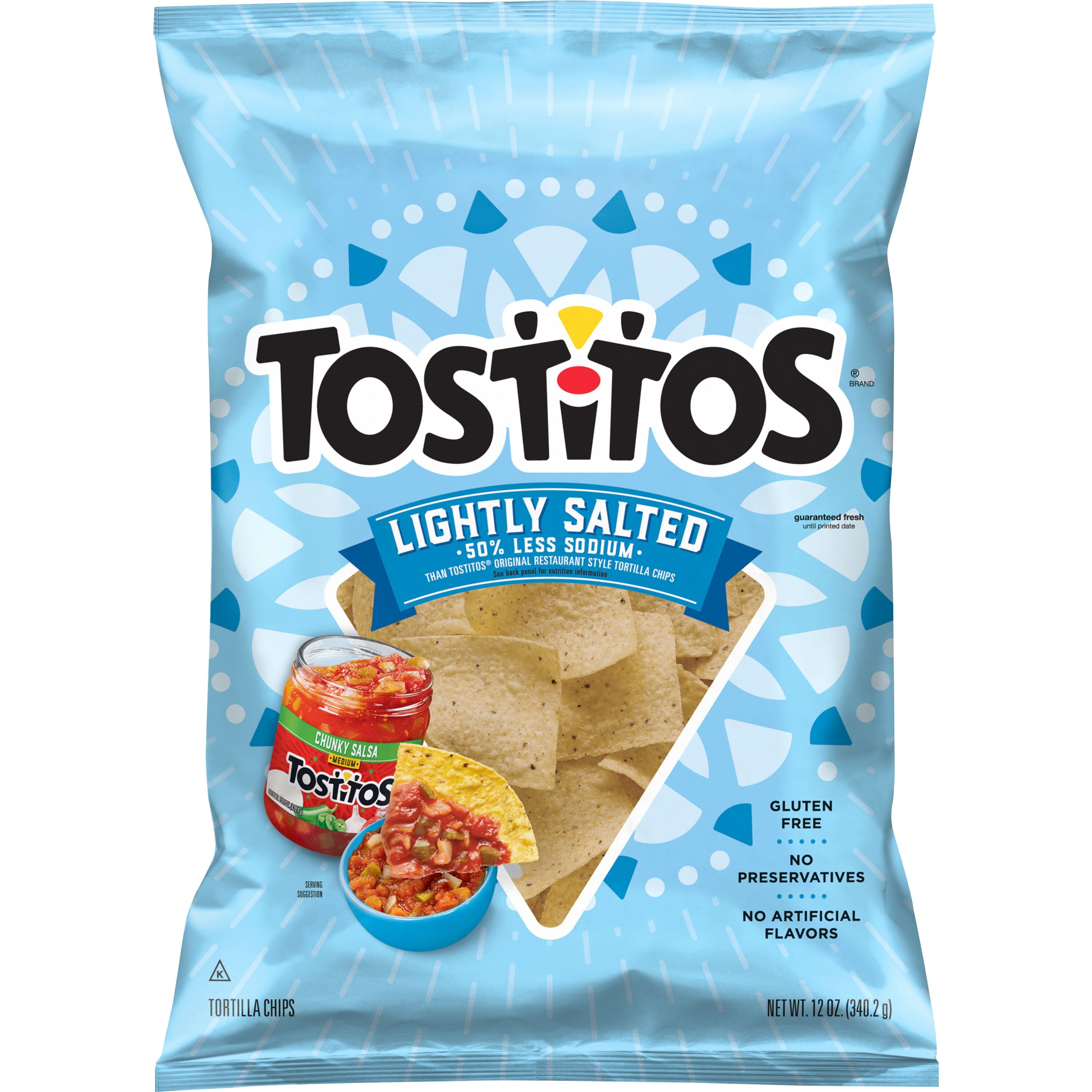 Tostitos Lightly Salted Tortilla Chips, Low Sodium, Party Snack, 12 oz ...