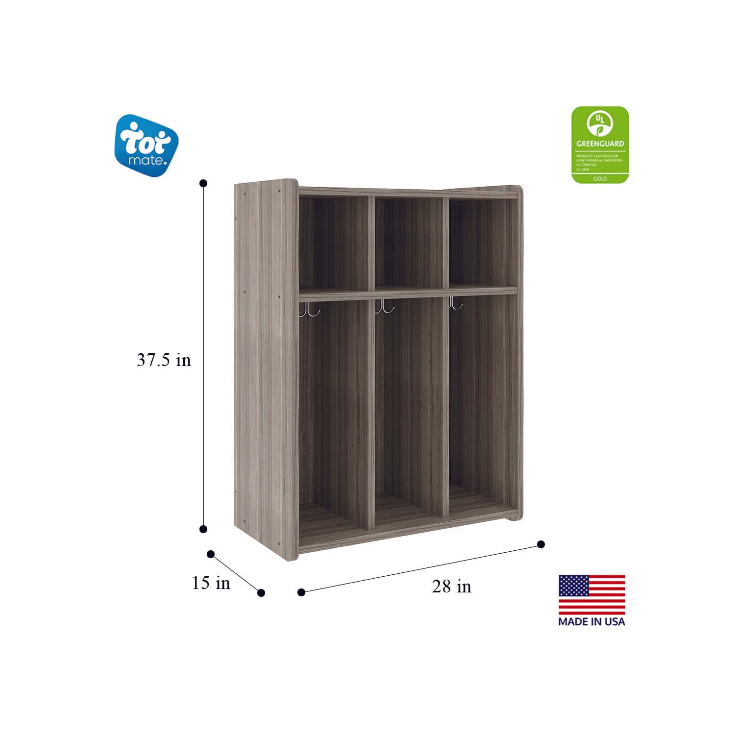 Tot Mate 37.5" 3-Section Contemporary Composite Wood Wall Locker in ...