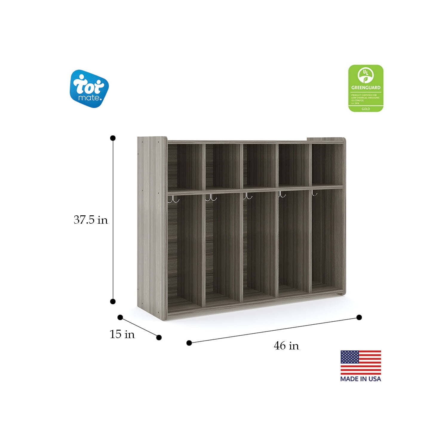 Tot Mate 37.5" H 5-Section Wood Wall Locker in Gray - Walmart.com
