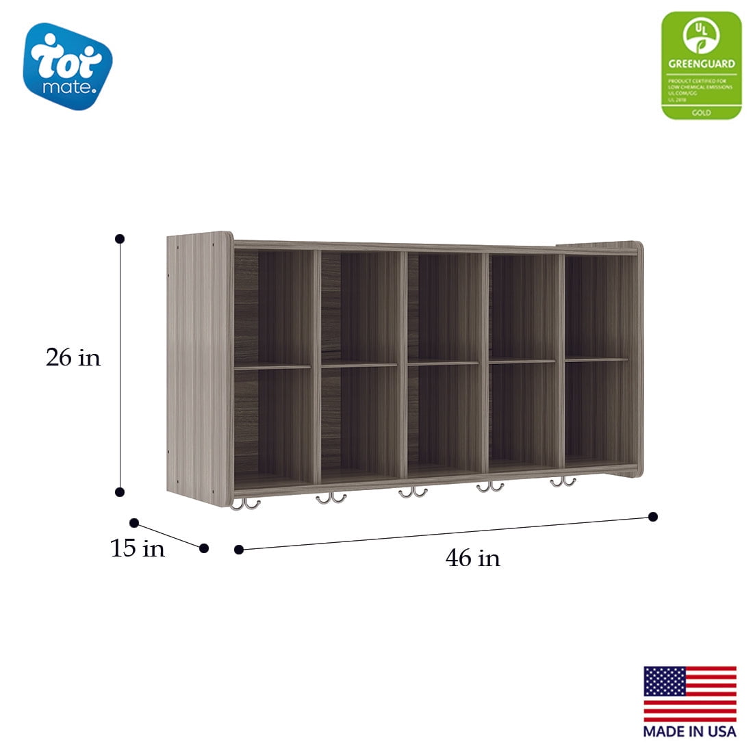 Tot Mate Compartment Cubby Storage with Hooks, Wall Mounted, Ready-to ...