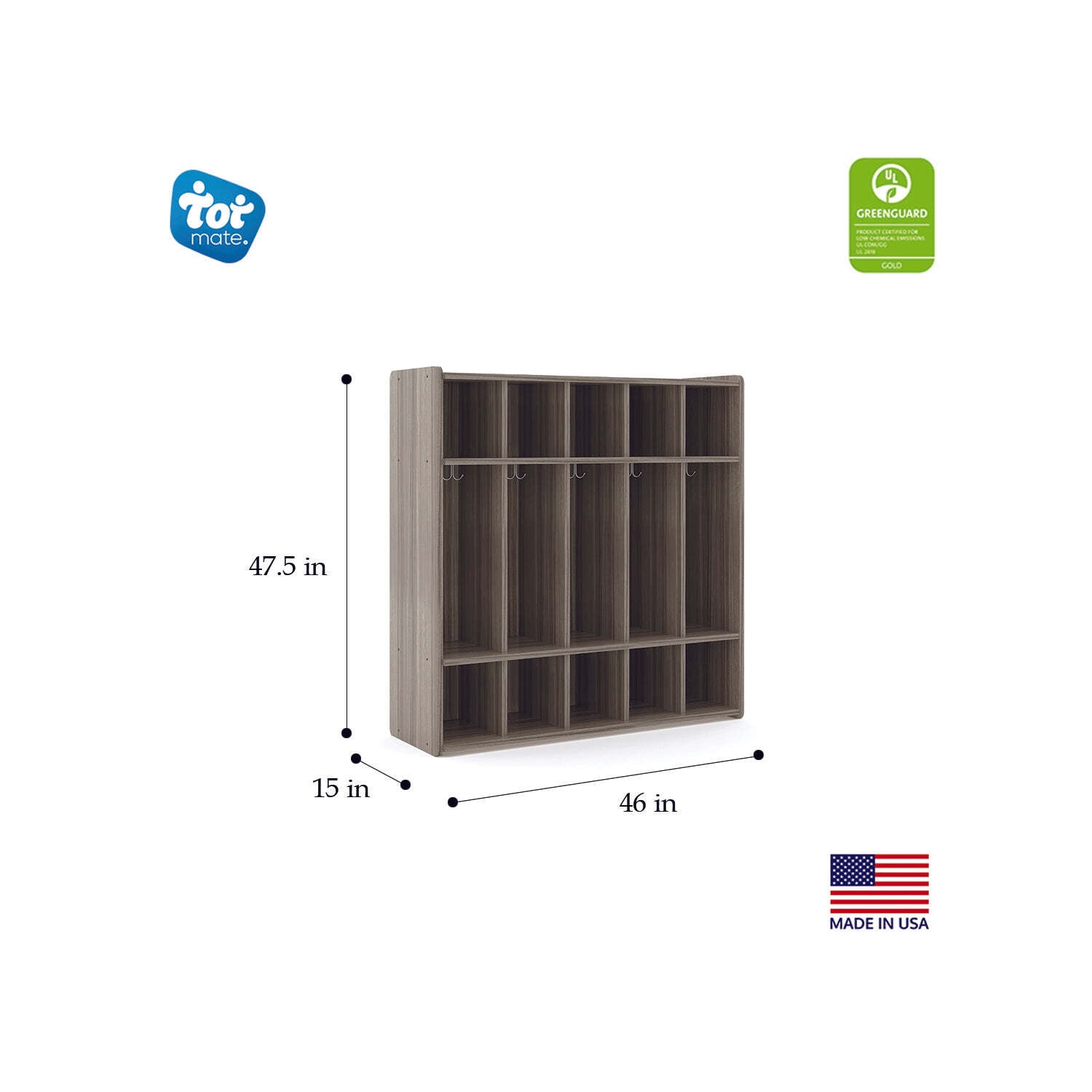 Tot Mate Preschool Floor Locker with Storage Cubbies, Gray, 46"W x 15"D ...