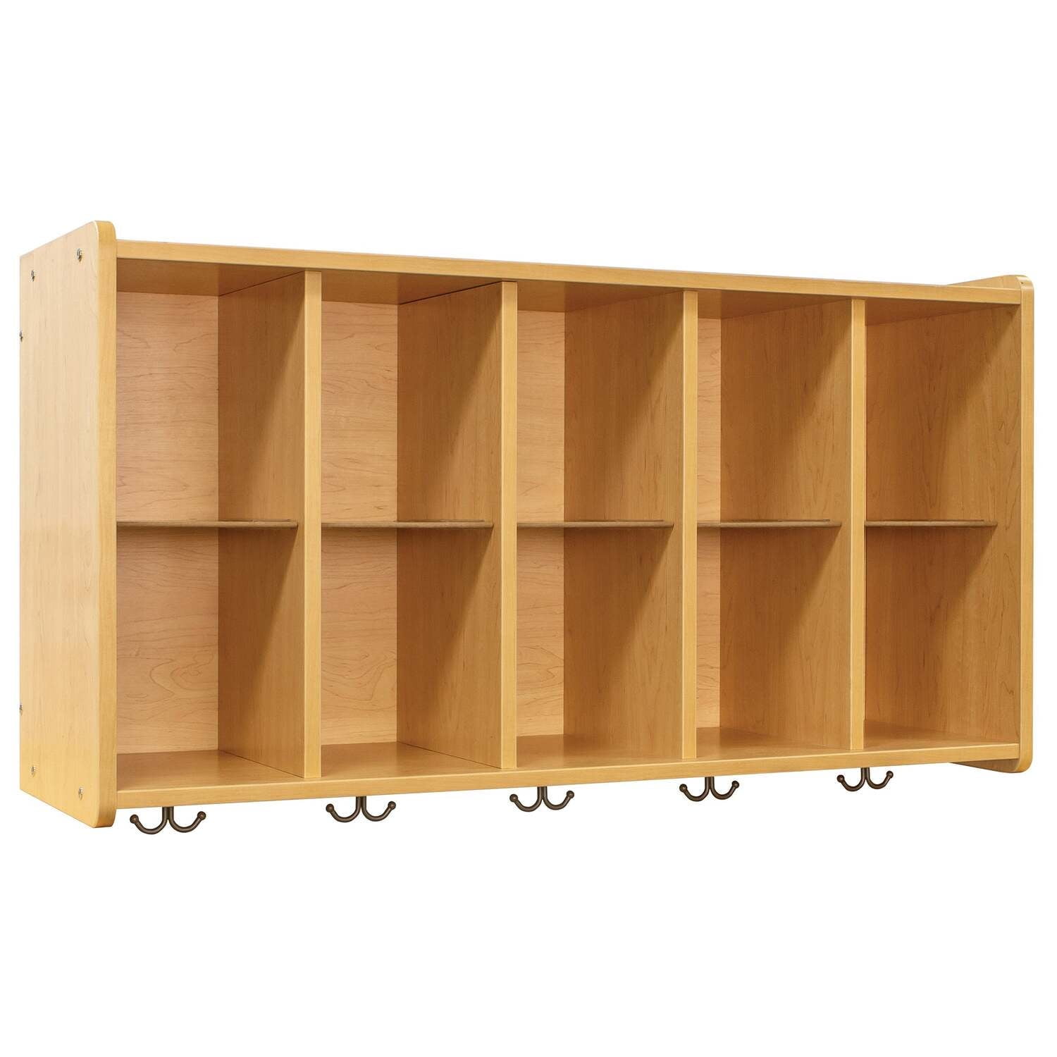 Tot Mate Wall Cubby Storage Shelves, 10 Sections & 5 Coat Hooks, 46"W x ...