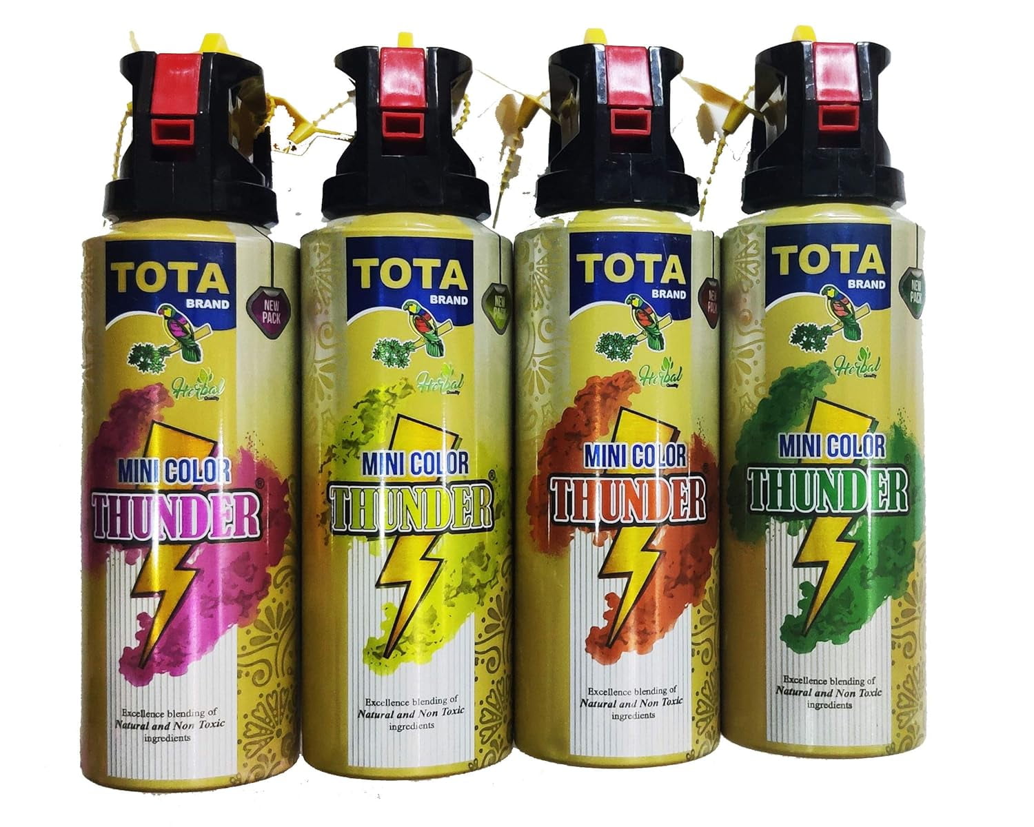 Tota Mini Color Thunder Holi Gulal Spray Aluminium Bottle - Pack Of 4 ...