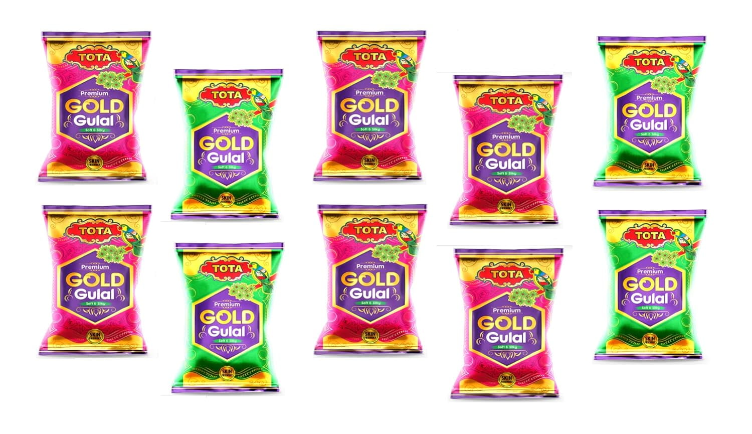 Tota Premium Gold Herbal Holi Gulal Powder Pack Of 10 X 80gm - Assorted ...