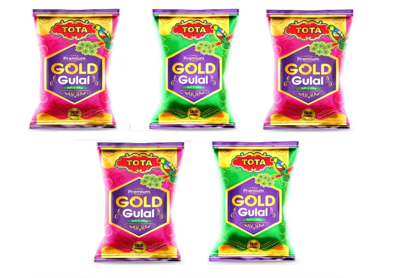 Tota Premium Gold Herbal Holi Gulal Powder Pack Of 5 X 80gm - Assorted ...