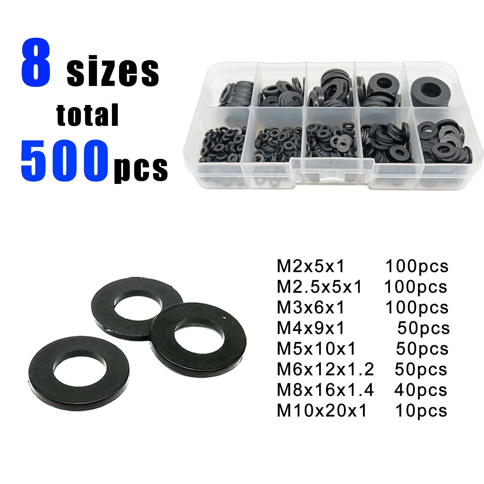 Total 500/700pc M2 M2.5 M3 M4 M5 M6 M8 White Black Plastic Nylon Flat ...