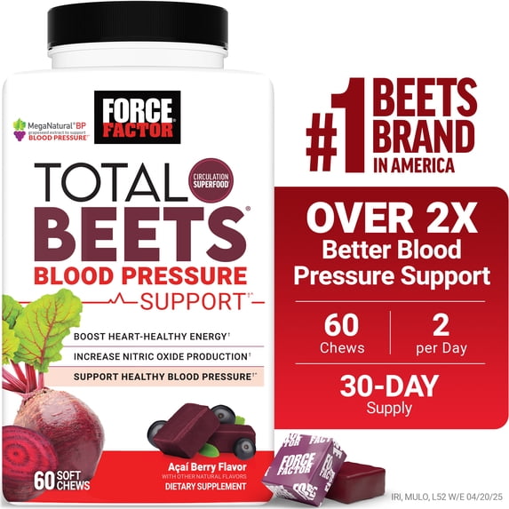 Force Factor Total Beets Blood Pressure Support, Beetroot Chewys with ...