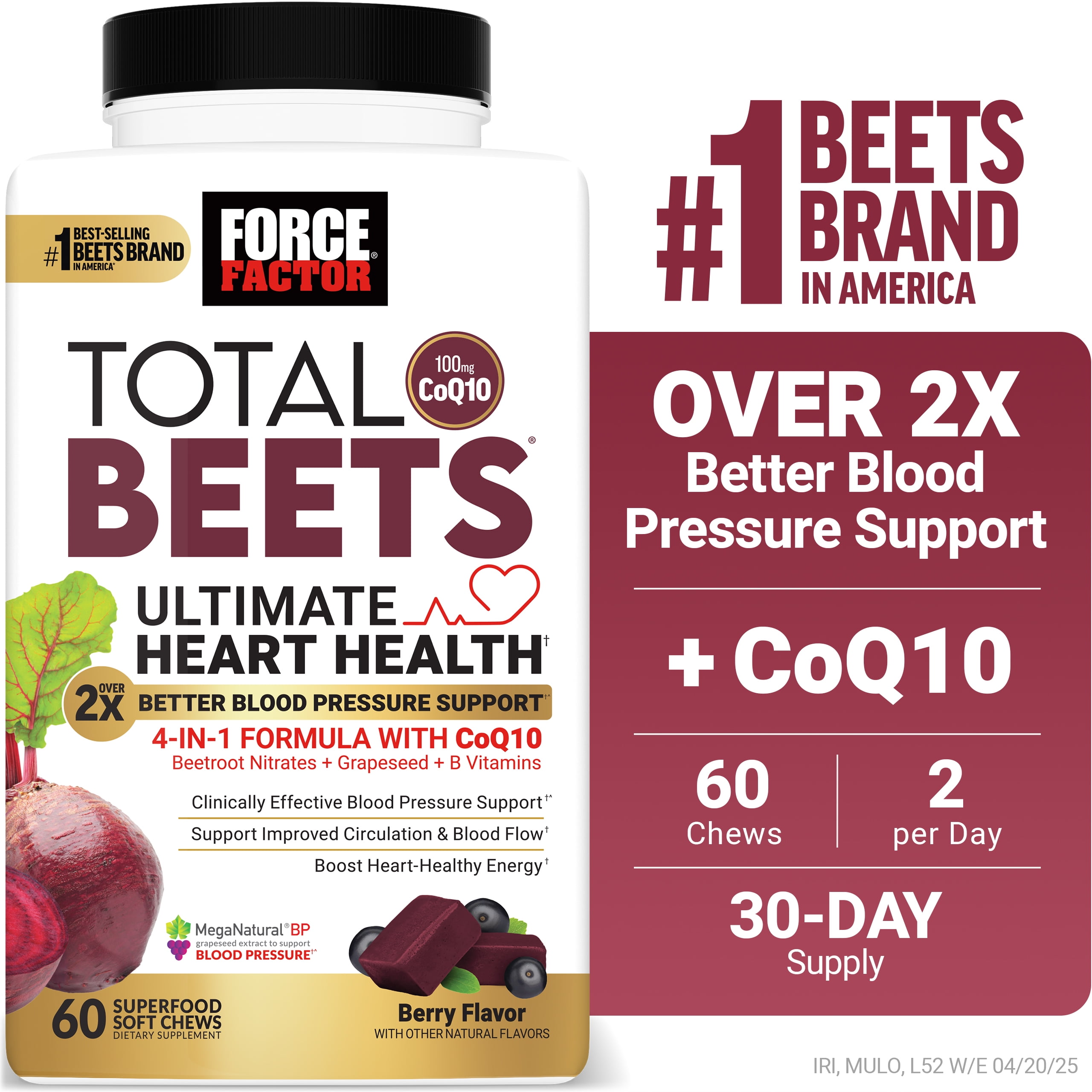 Force Factor Total Beets Heart Health Soft Chews with Beetroot Powder ...