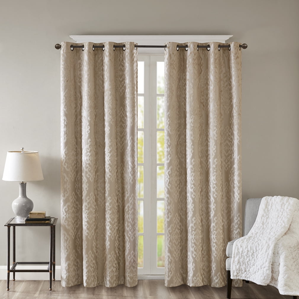 Total Blackout Curtain for Bedroom Living Room, Knitted Jacquard Damask ...