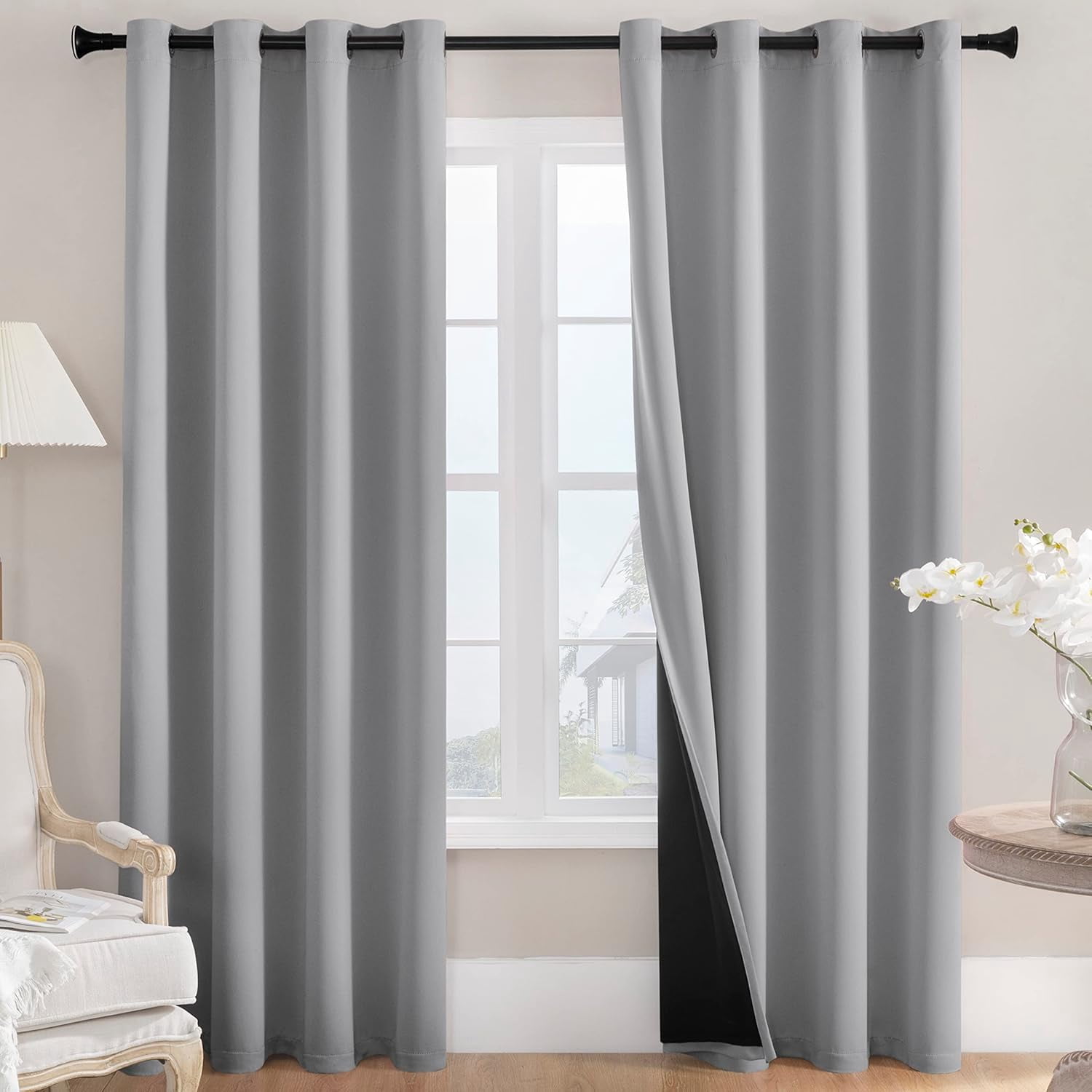 Total Blackout Curtains 2 Panels - Thermal Insulate Double Layer with ...