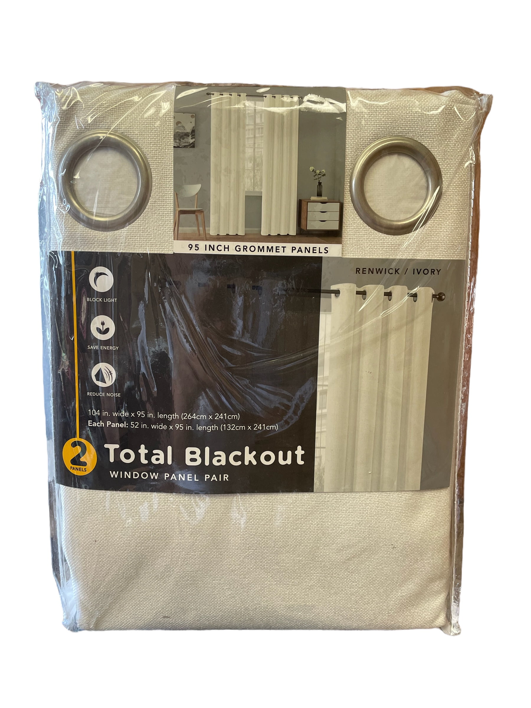 Total Blackout Technology Window Grommet Panel Pairs, 52" x 95", Ivory ...