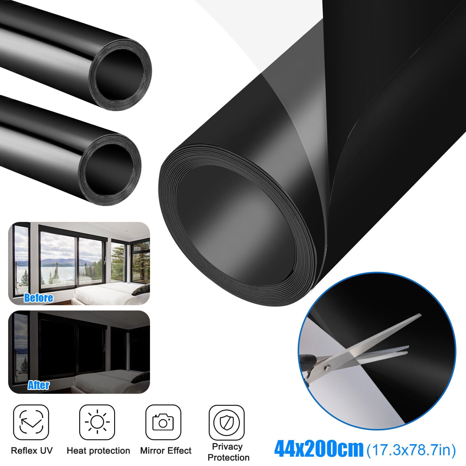 Total Blackout Window Film 100% Light Blocking Room Darkening Static ...