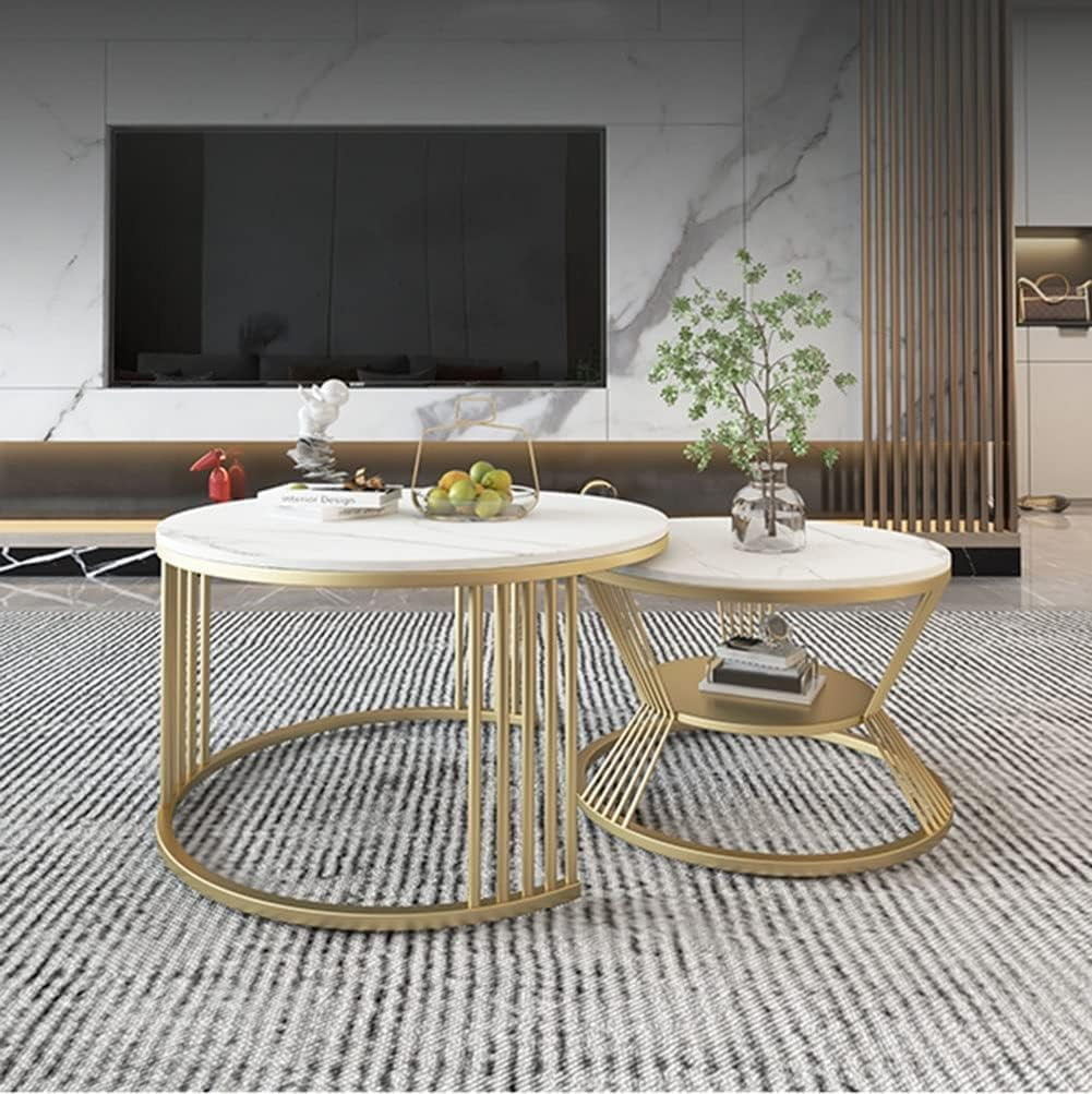 Total Crafts Round Coffee Table Set of 2 Modern Design Multipurpose ...