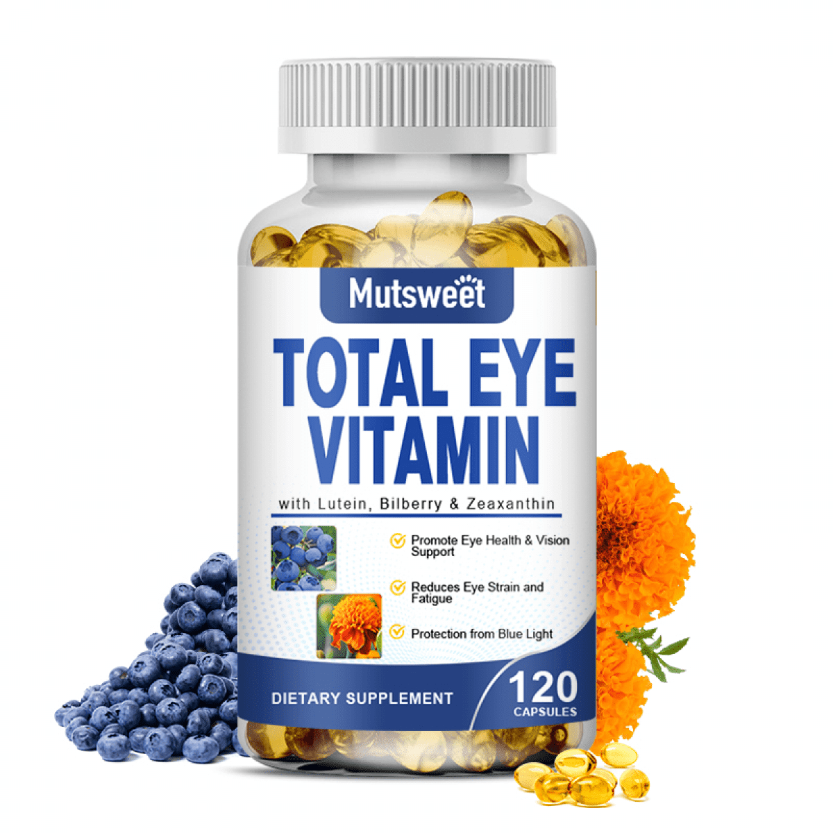 Total Eye Vitamin Capsules with Lutein, Bilberry & Zeaxanthin, Support ...
