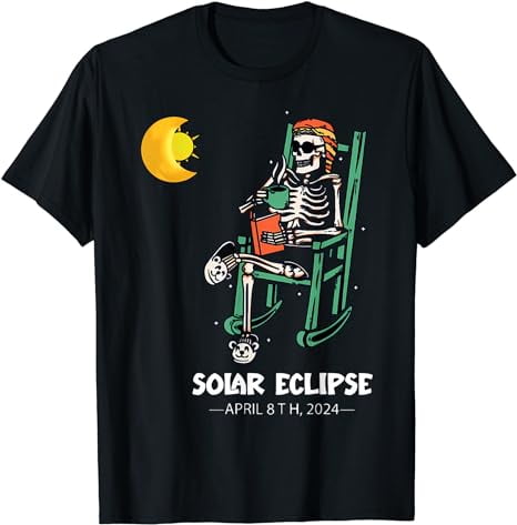 Total Solar Eclipse 2024 Funny Skeleton Wearing Sunglasses T-Shirt ...