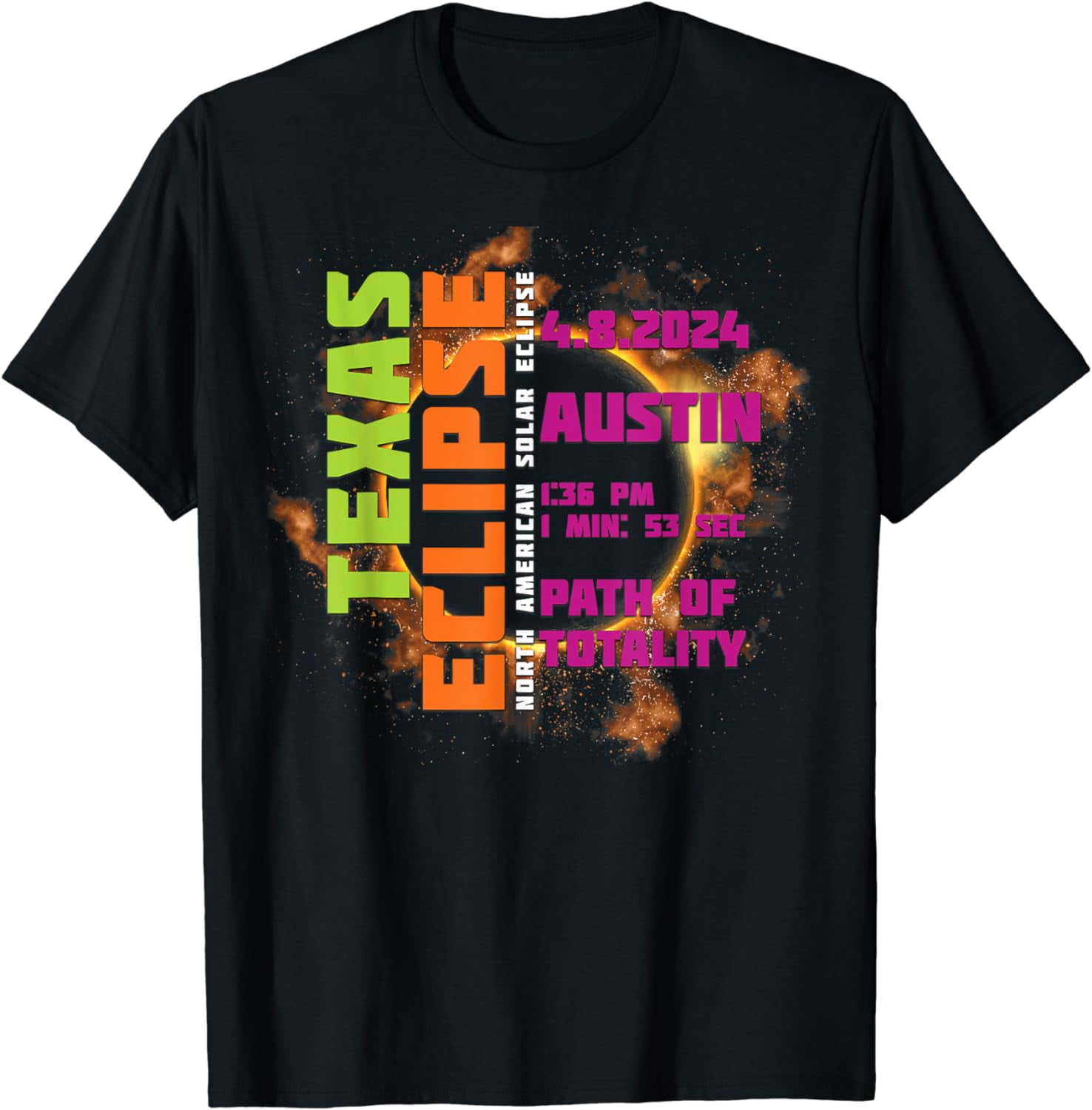 Total Solar Eclipse Austin Texas 2024 Path of Totality T-Shirt ...