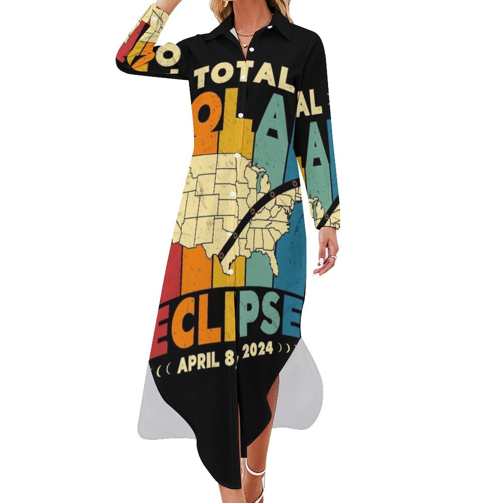 Total Solar Eclipse Long Sleeved Shirt Dress Casual dresses summer ...
