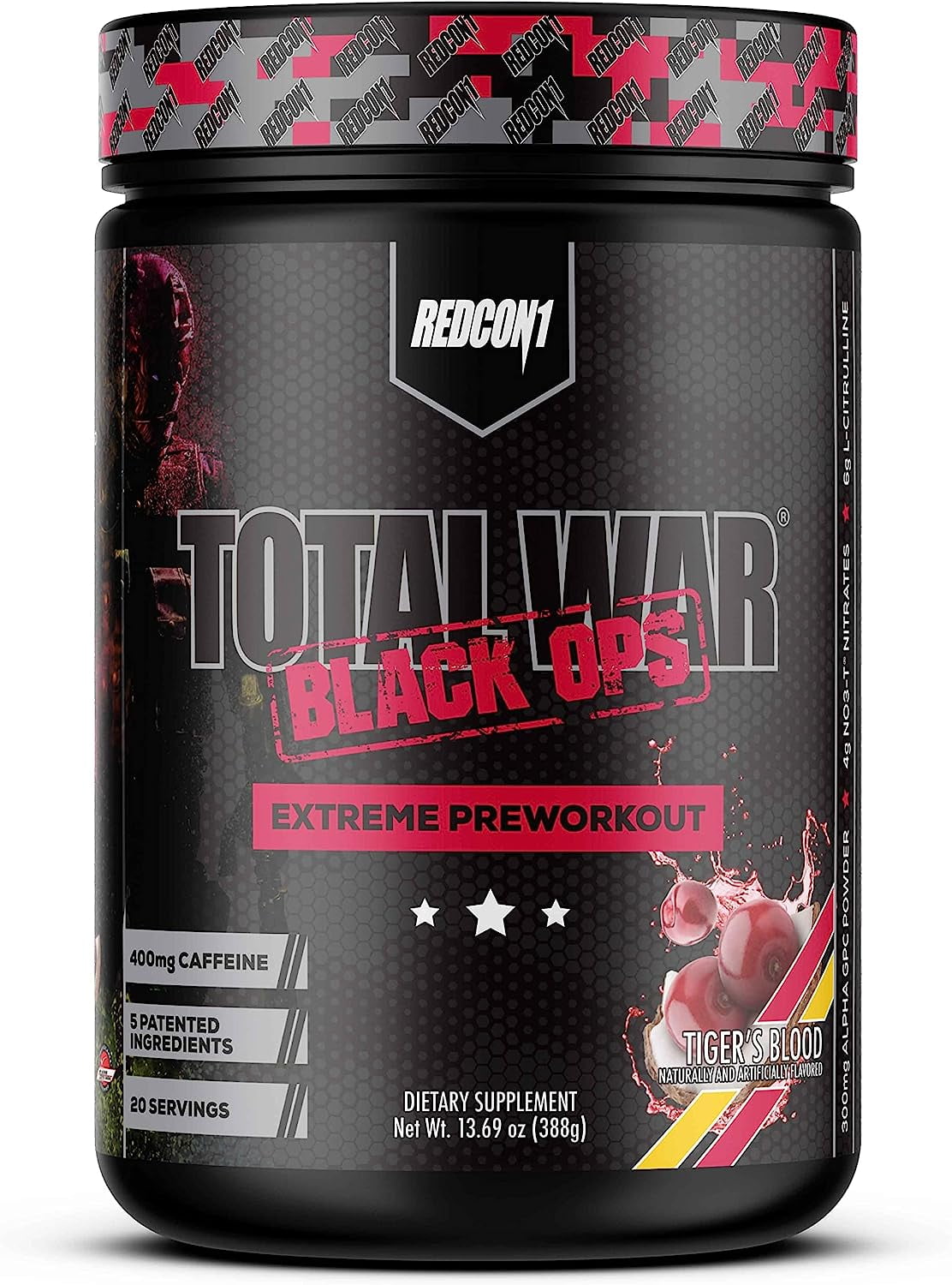 Redcon1 Total War Black Ops Preworkout, Tigers Blood, 400 mg Caffeine ...