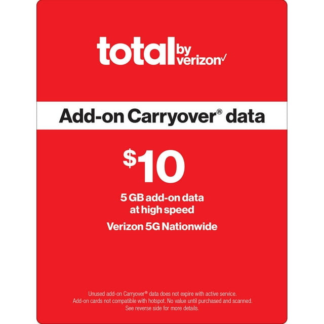 Total by Verizon (formerly Total Wireless) $10 Add-On Carryover 5GB ...