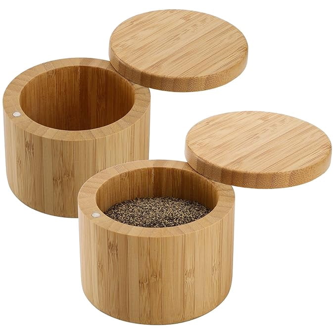 Totall-y Bamboo Salt Cellar Bamboo Storage Box with Magnetic Swivel Lid ...