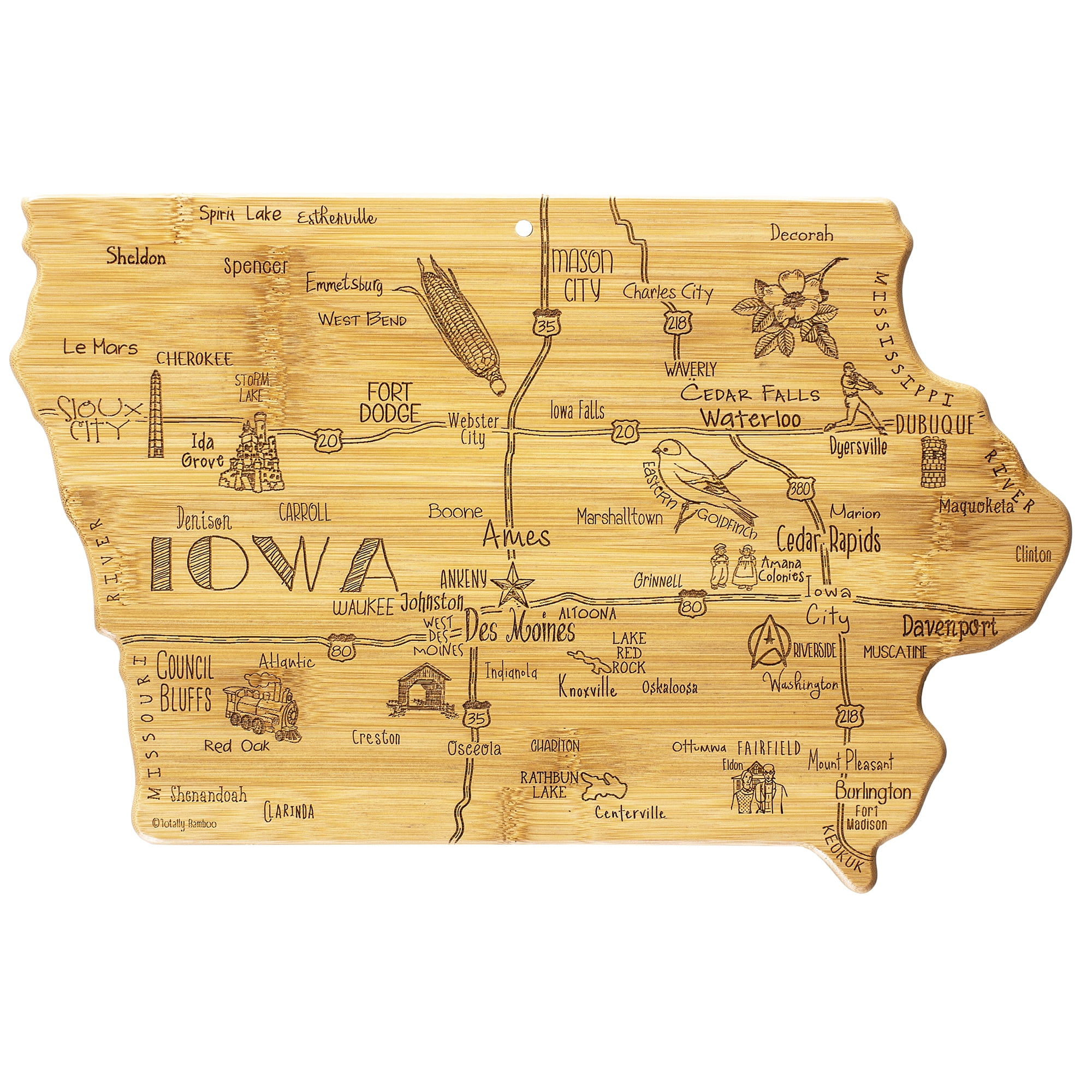 Totally Bamboo Destination Iowa State Shaped Serving and Cutting Board ...
