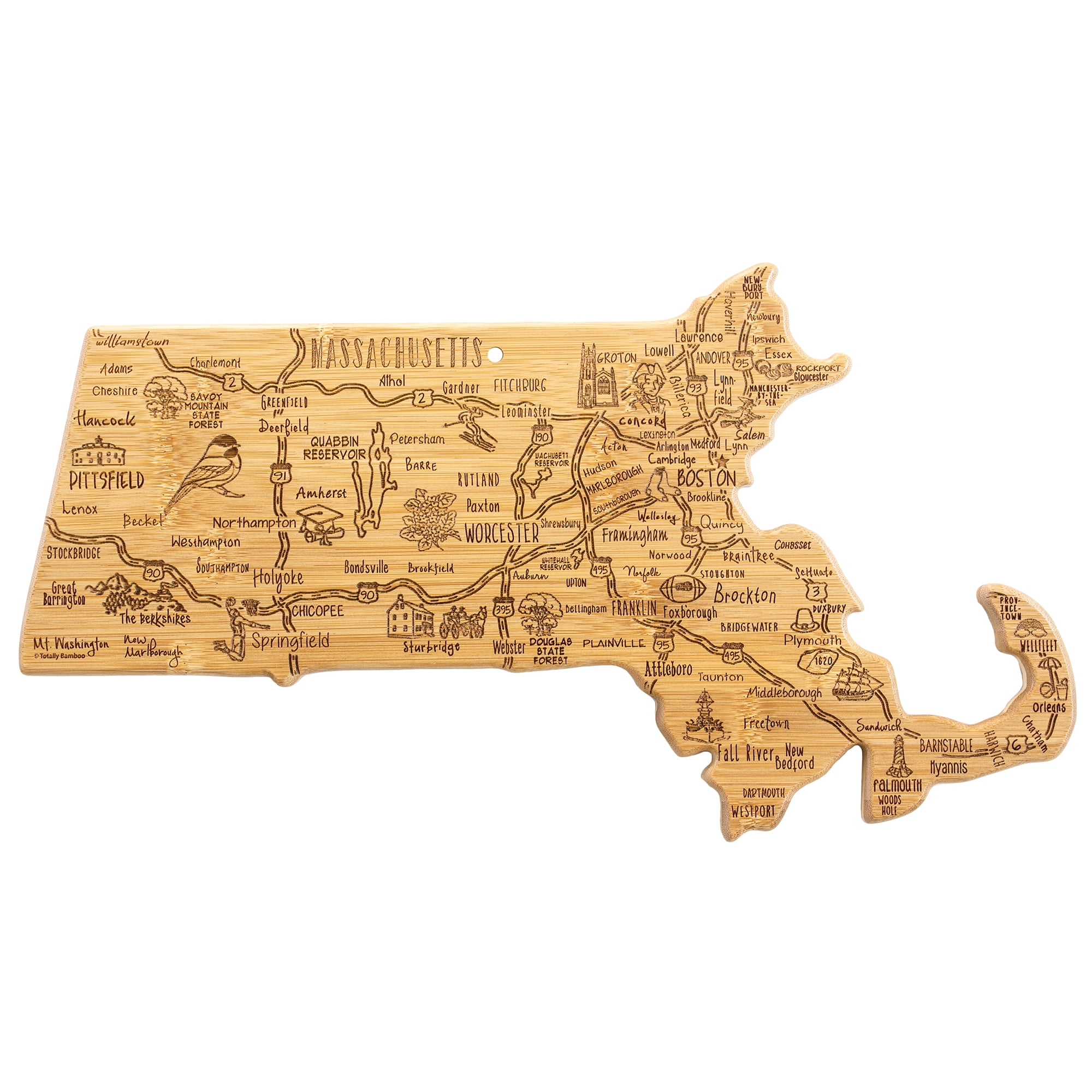 Totally Bamboo Massachusetts State Shaped Serving & Cutting Board with ...