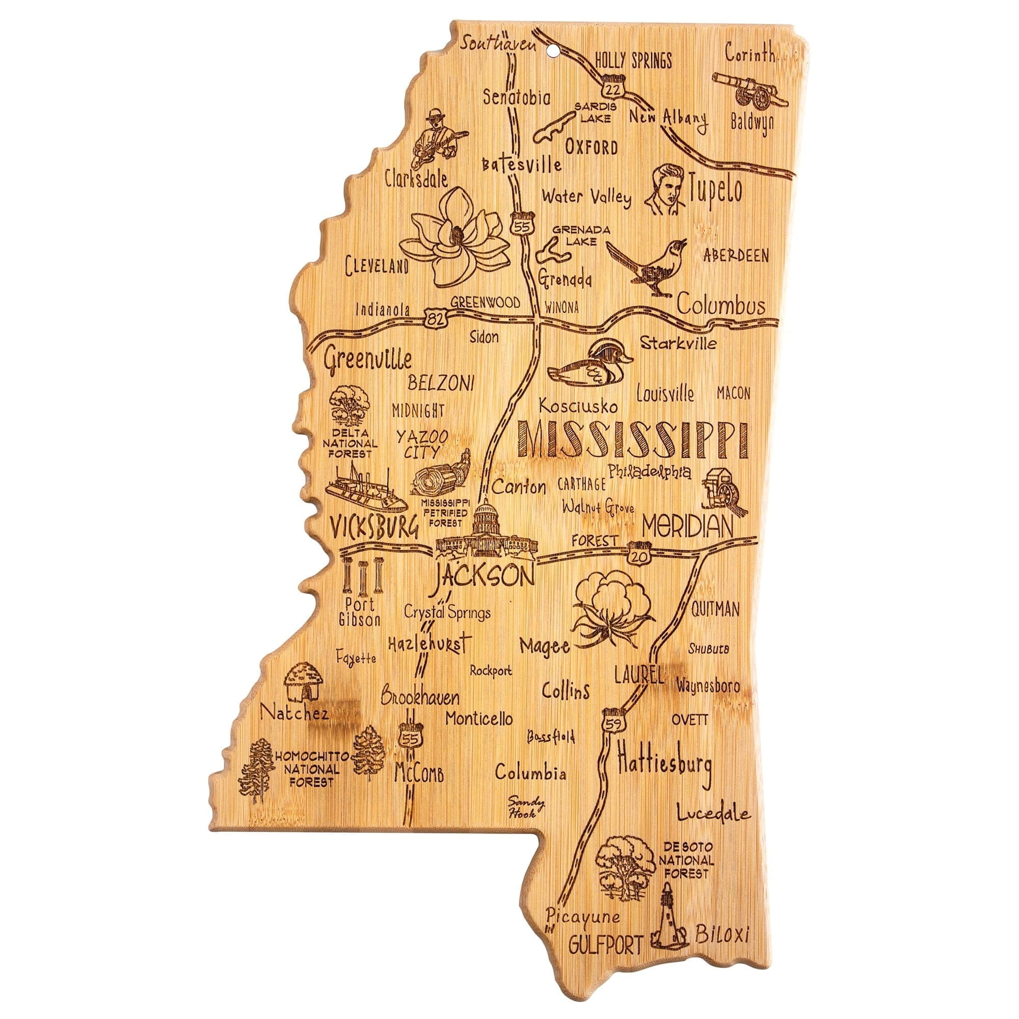 Totally Bamboo Mississippi State Shaped Wood Food Prep & Serving Board ...