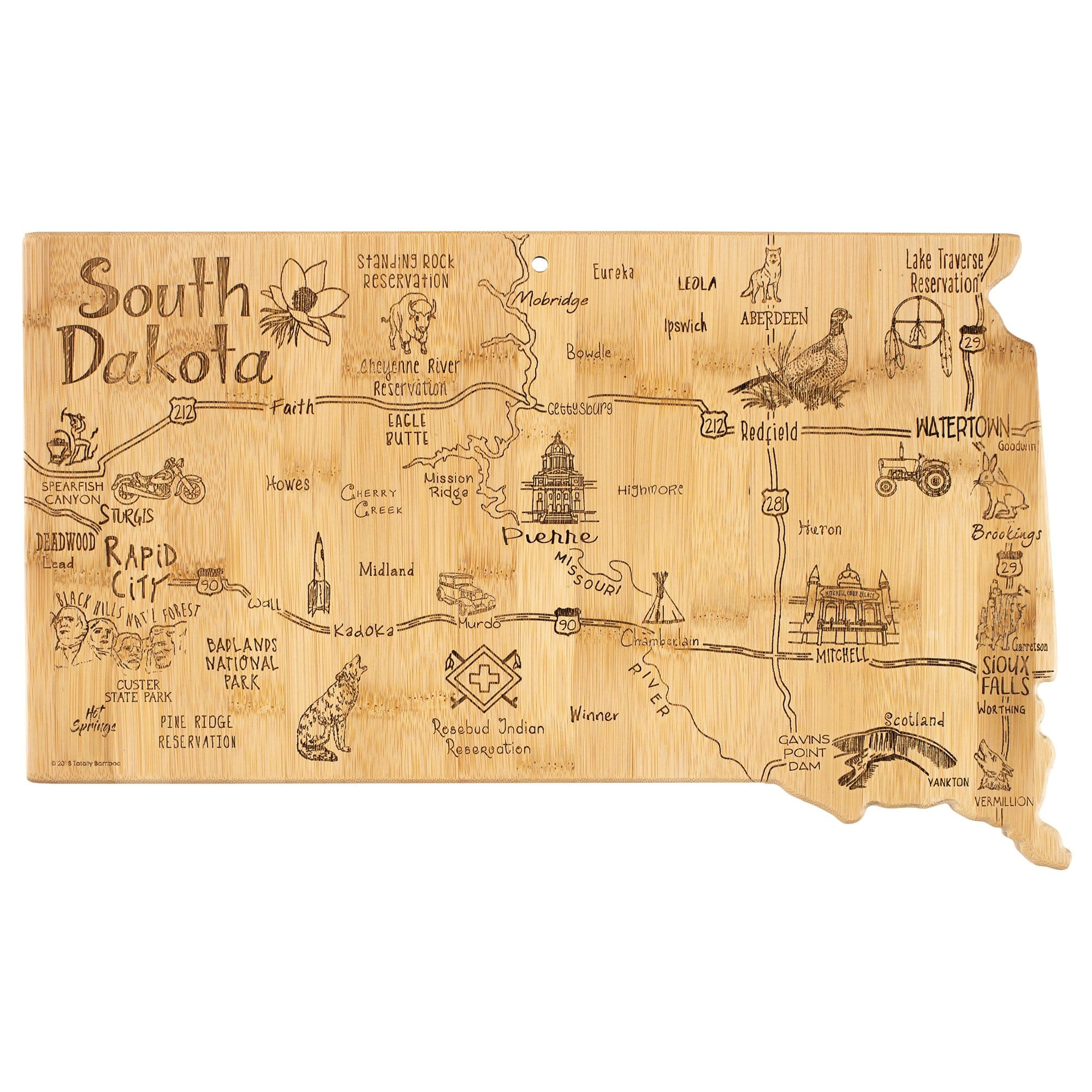 Totally Bamboo South Dakota Shaped Serving and Cutting Board, Bamboo ...