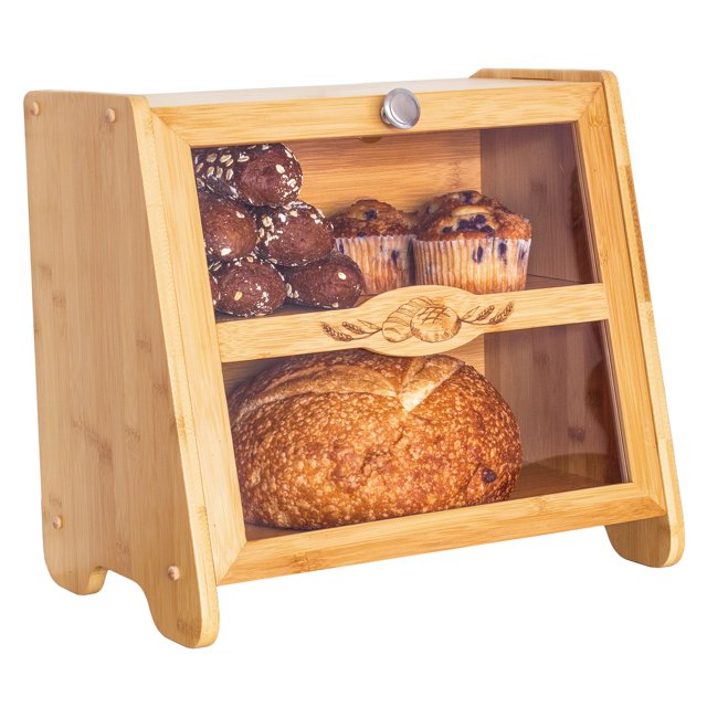 Totally Bamboo Double Layer Farmhouse Style Bamboo Bread Box with ...