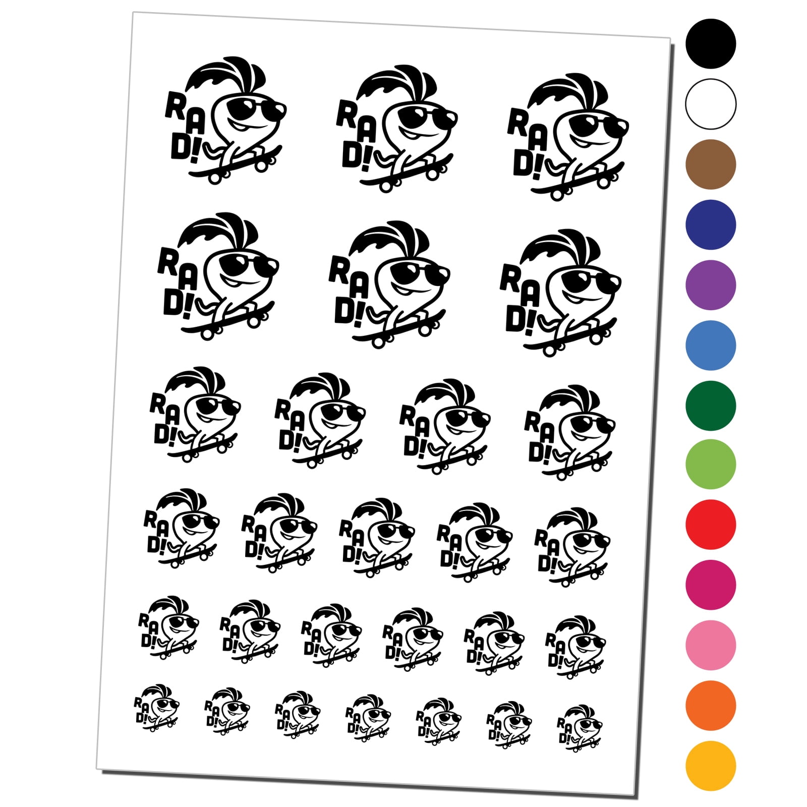 Totally Rad Radish on Skateboard Water Resistant Temporary Tattoo Set ...