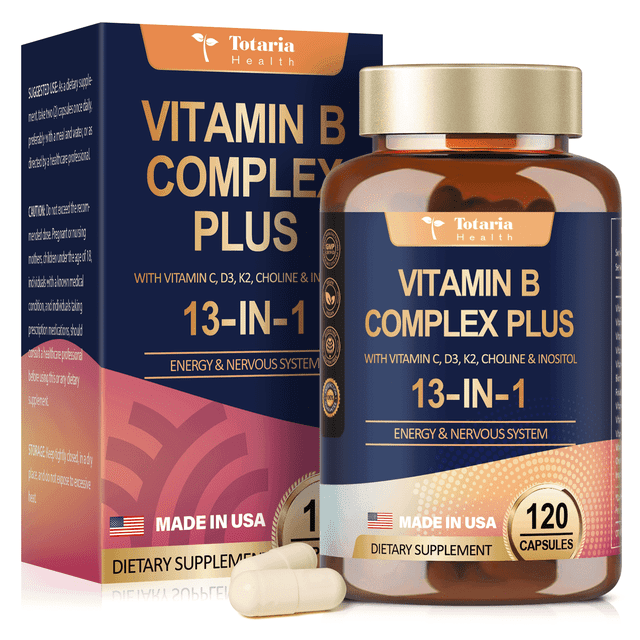 Totaria 13-in-1 Vitamin B Complex Plus - Energy, Nerve, Immune, Skin Support - 120 Capsules ...