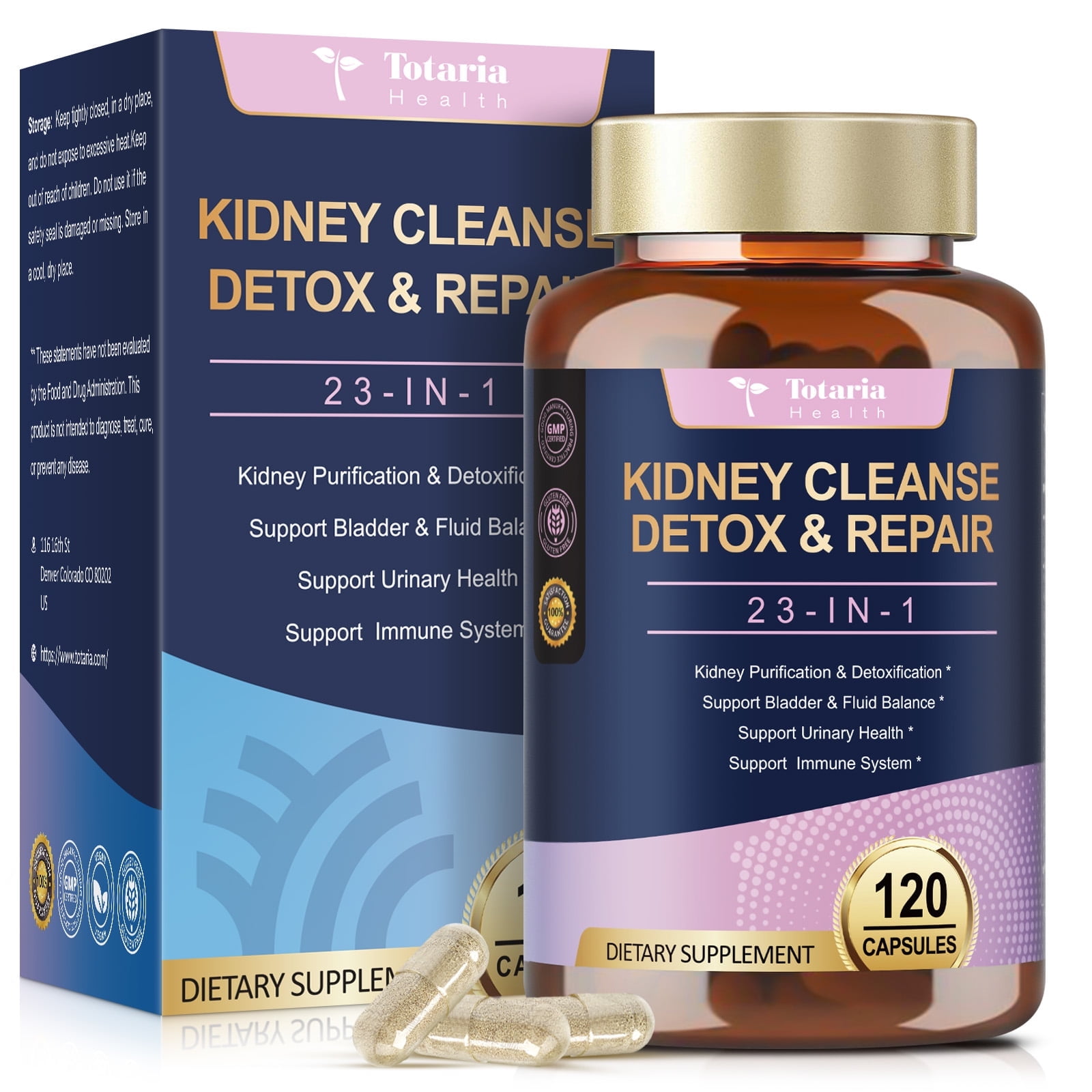 Totaria Kidney Cleanse Detox Capsules, 23-in-1 Cranberry Supplement for ...